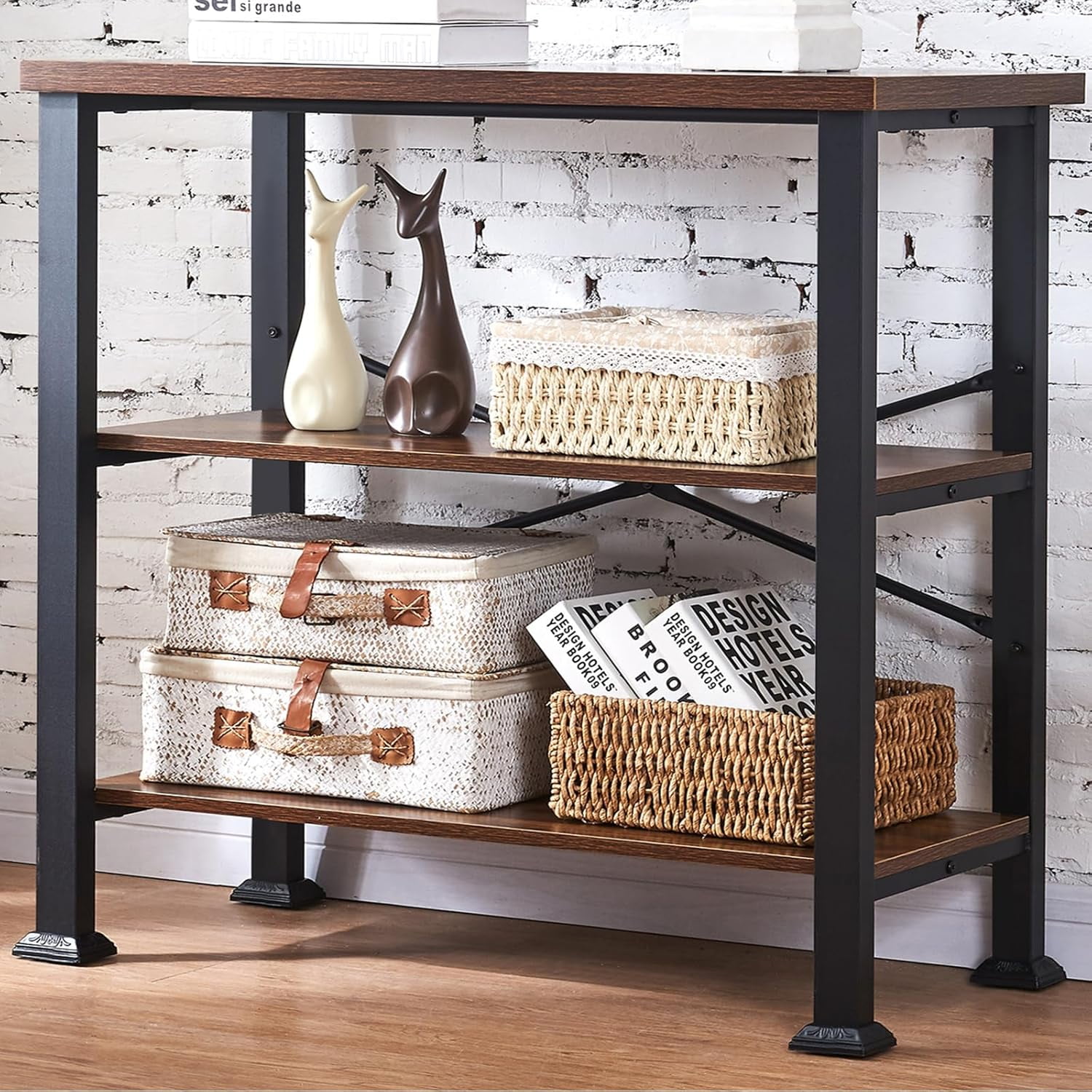 HOMBAZAAR 3 Tier Bookshelf,Rustic Brown Industrial Book Shelf ...