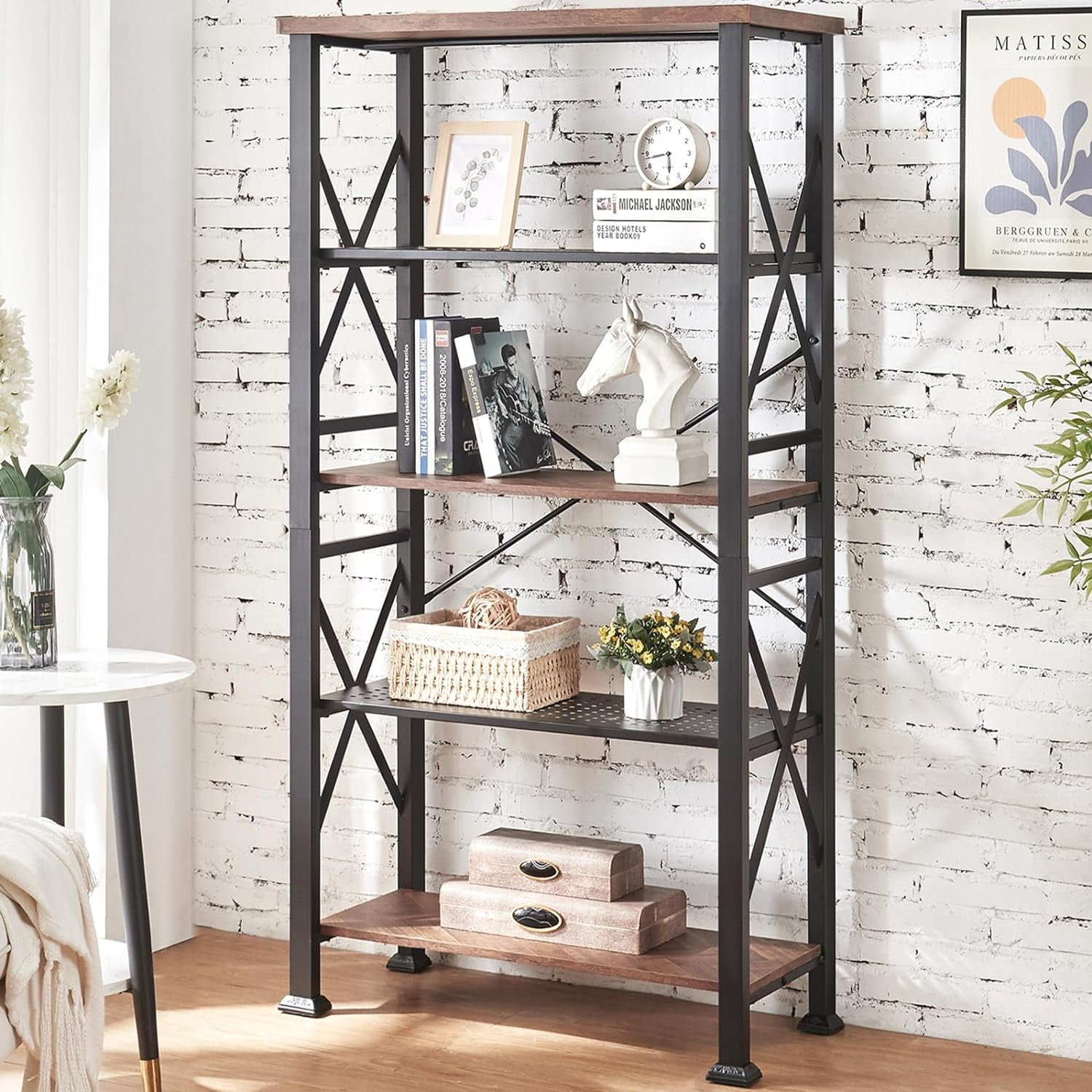 HOMBAZAAR 5 Tier Bookshelf, Tall Book Shelf with Metal Frame and Open ...