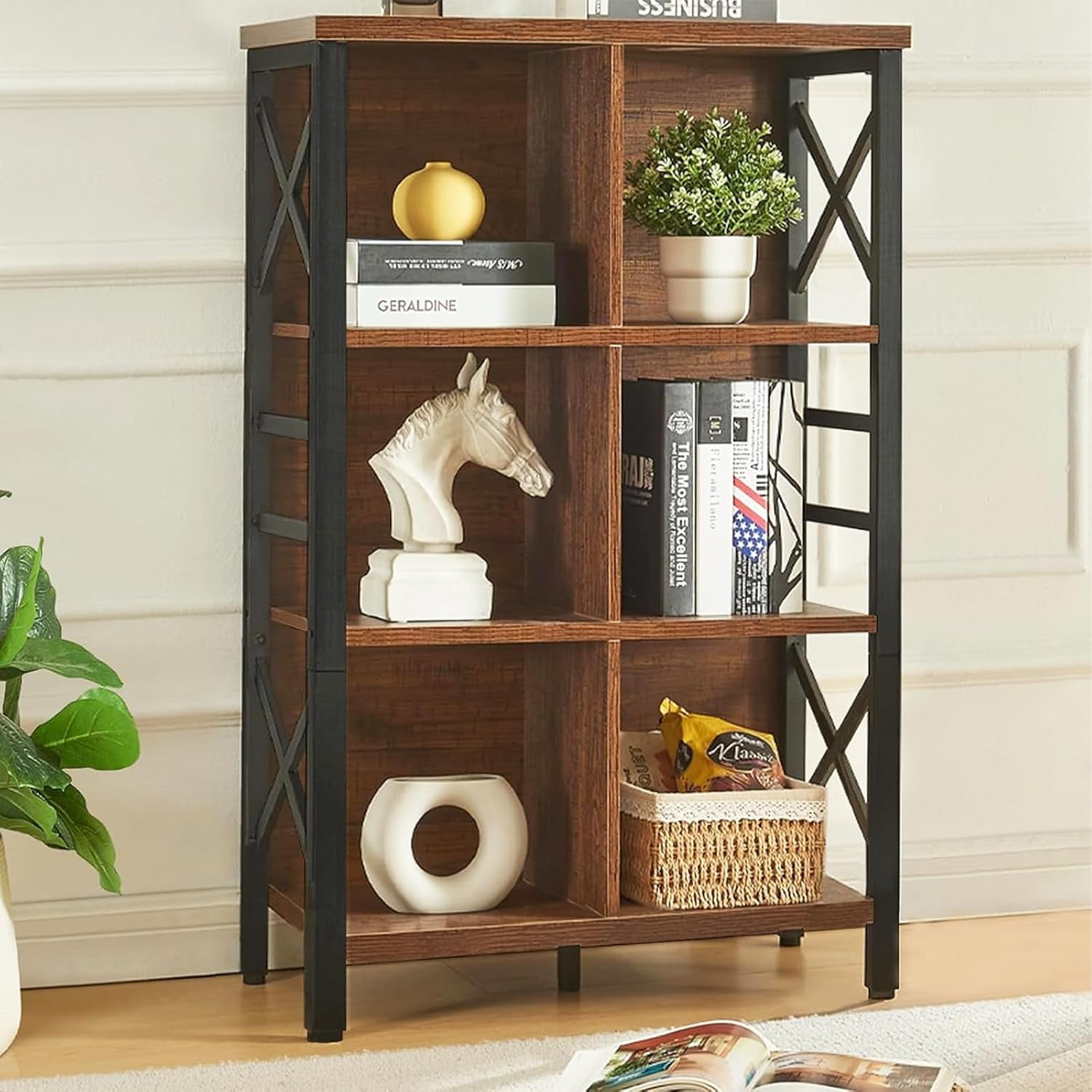 HOMBAZAAR Cube Storage Organizer,Industrial 4 Tier Bookshelf with 6 ...