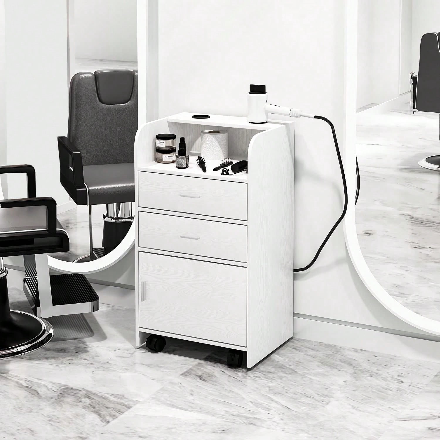 HOMBCK Barber Stations Storage Cabinet With 2 Drawers & Large Cabinet ...