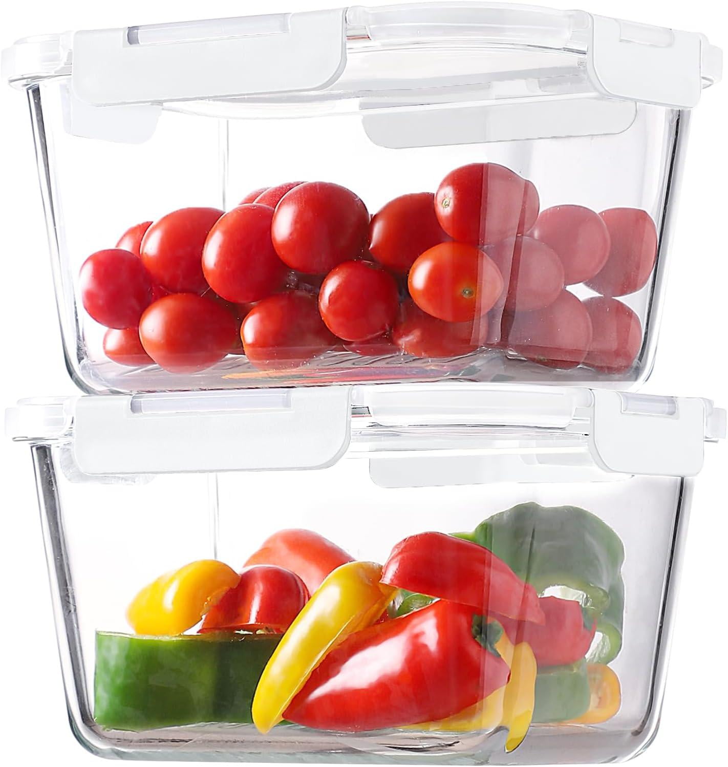 HOMBERKING 4 Pieces 63oz/8cup Large Glass Food Storage Containers with ...