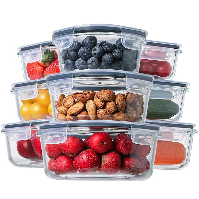 HOMBERKING Glass Food Storage Containers with Lids, [18 Piece] Glass ...
