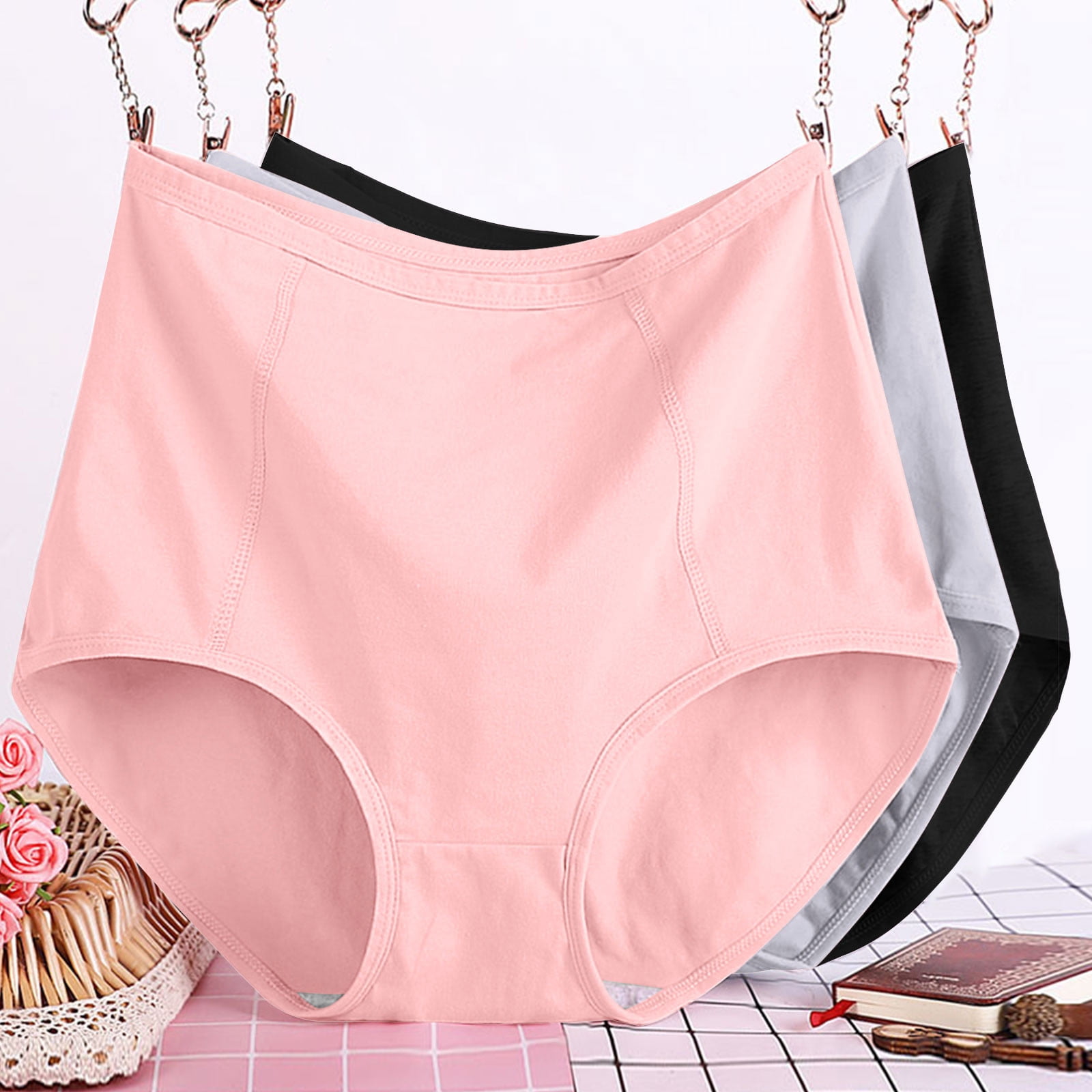HOMBOM 3PC Women Panties Package Plus Size Cotton Brief Panties Pink ...