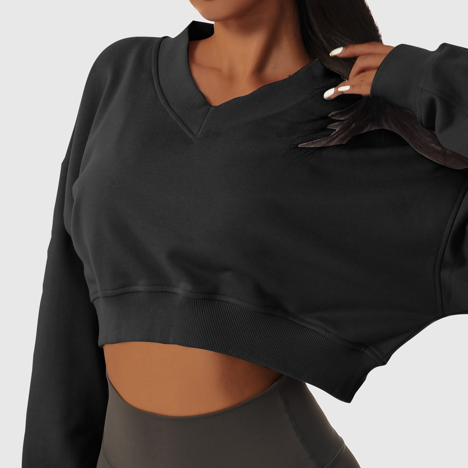 HOMBOM Black Womens Sweatshirts Trendy Plain Lightweight V-Neck ...