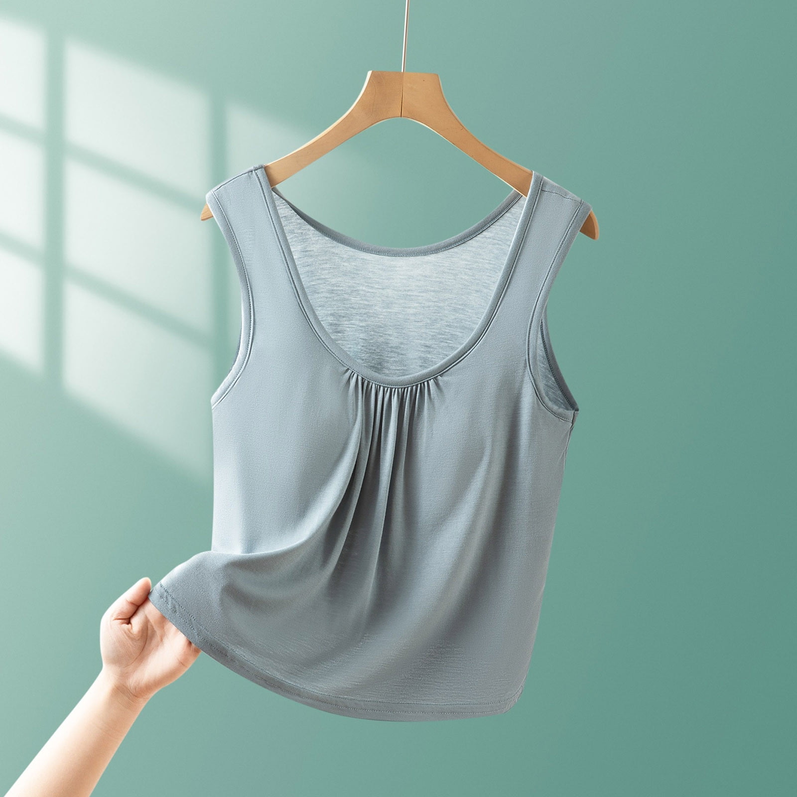 HOMBOM Built in Bras Tops for Women Trendy Summer Modal Light Blue ...