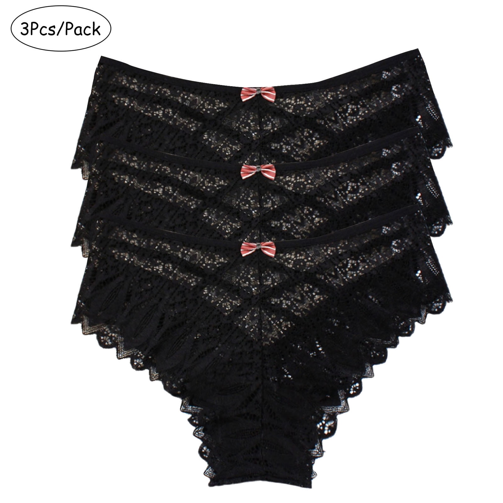HOMBOM Cheeky Womens Full Brief Panties Lace Underwear Packs 3PC Black ...