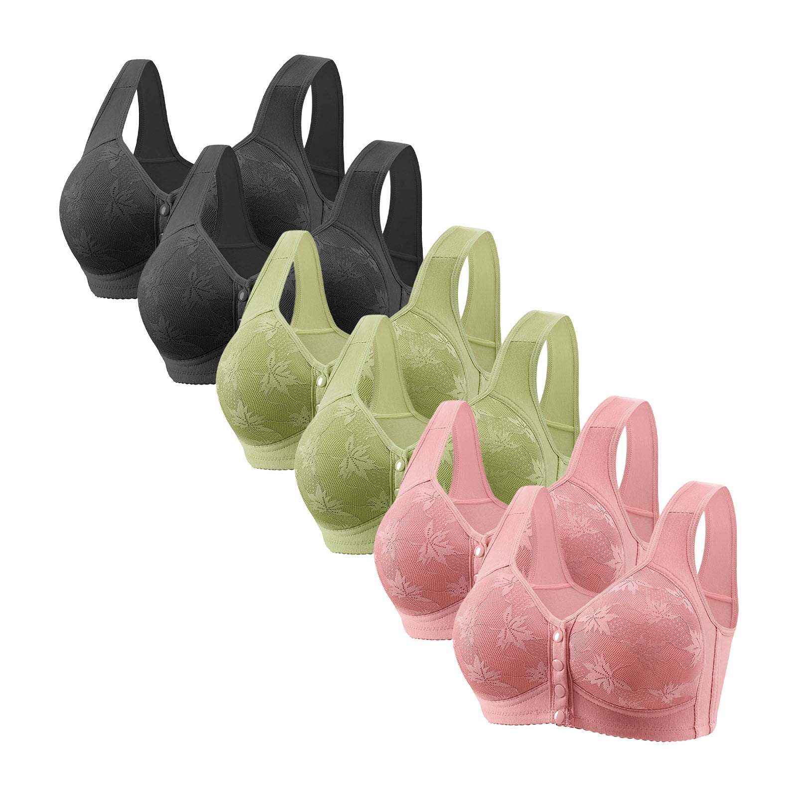 HOMBOM Comfortable Bras for Older Women 6 Pack Front Closure Wireless ...