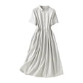 HOMBOM Dresses for Women Cotton Linen Solid Color Graduation Summer ...