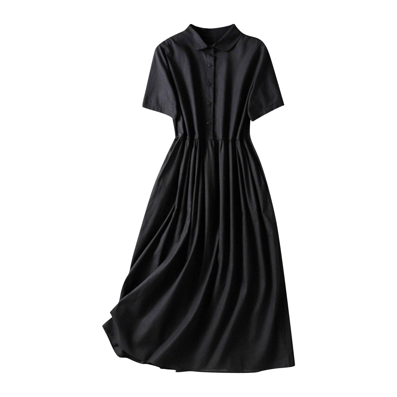 HOMBOM Dresses for Women Cotton Linen Solid Color Graduation Summer ...