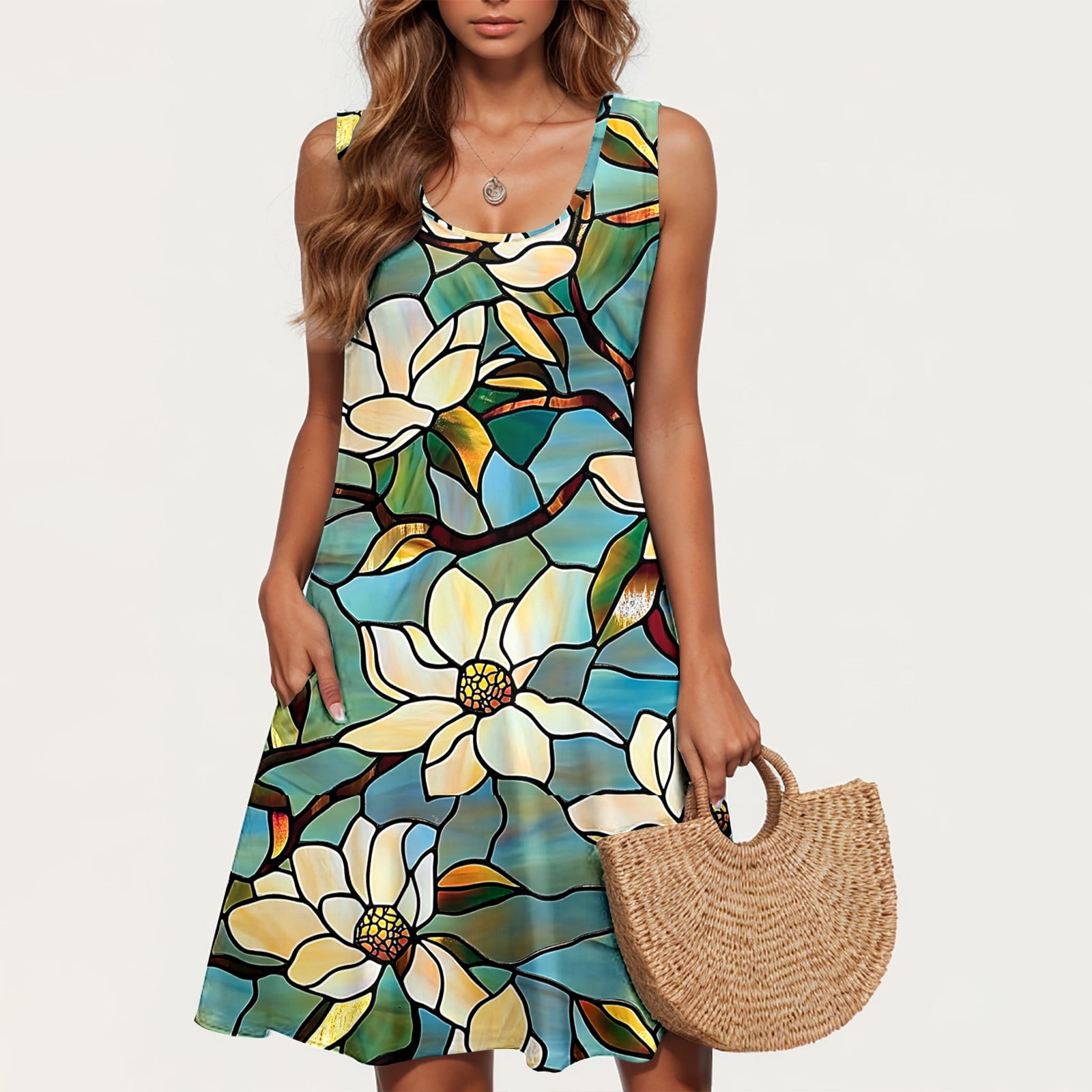 HOMBOM Dresses for Women Plus Size Mid-Length Mint Green Fashion ...