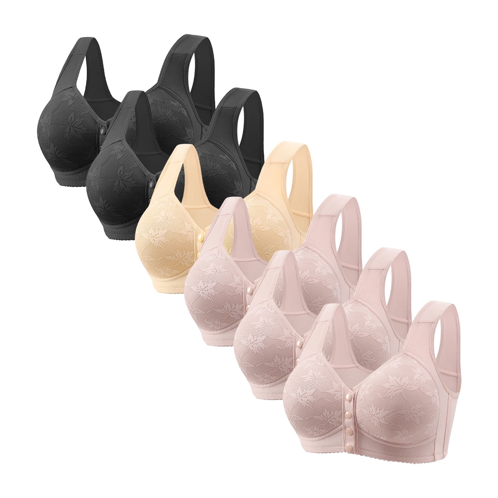 HOMBOM Front Closure Bras for Older Women Wireless 6 Pack Comfort ...
