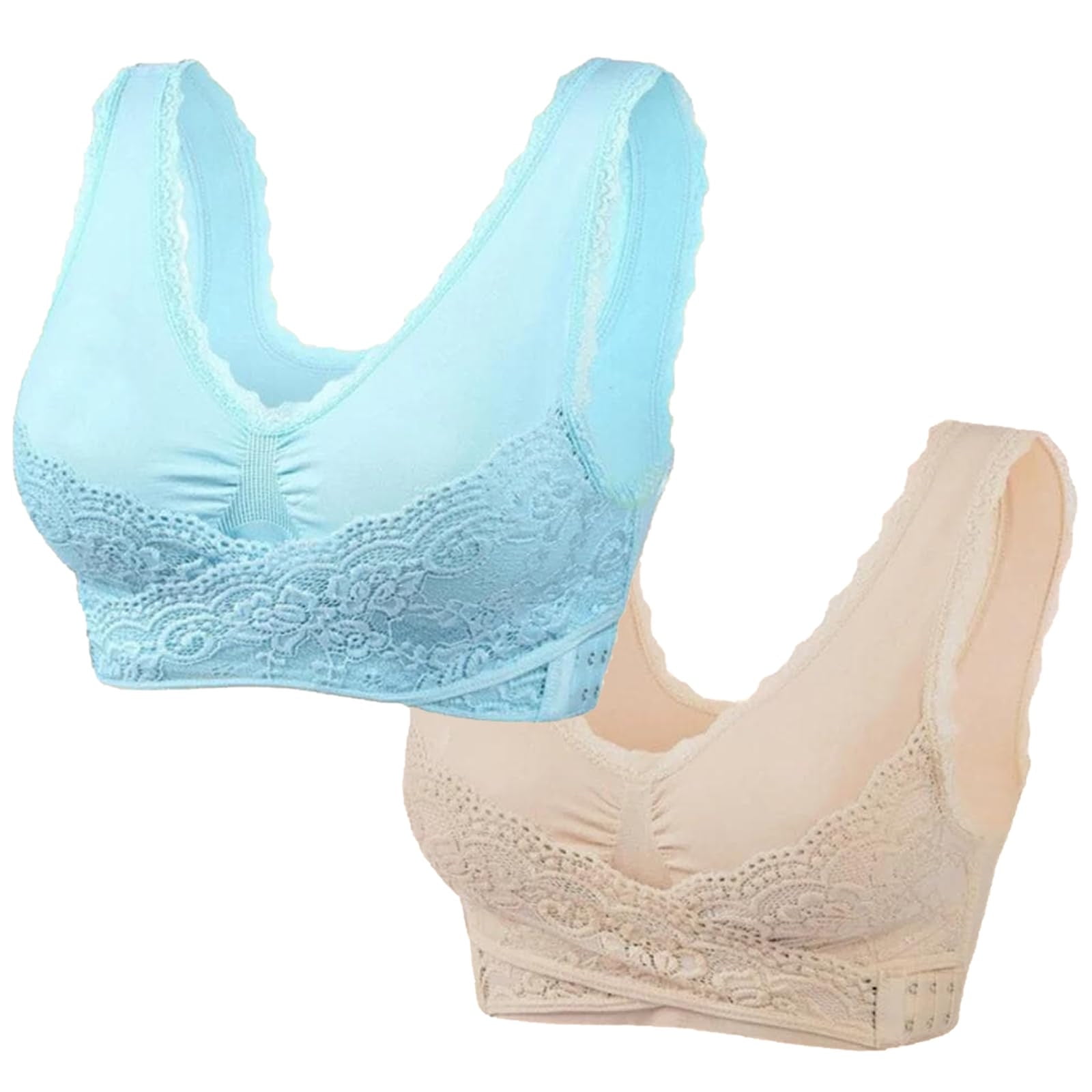 HOMBOM Full Figure Bras for Women 2PC Back-Smoothing Front Hook Bras ...