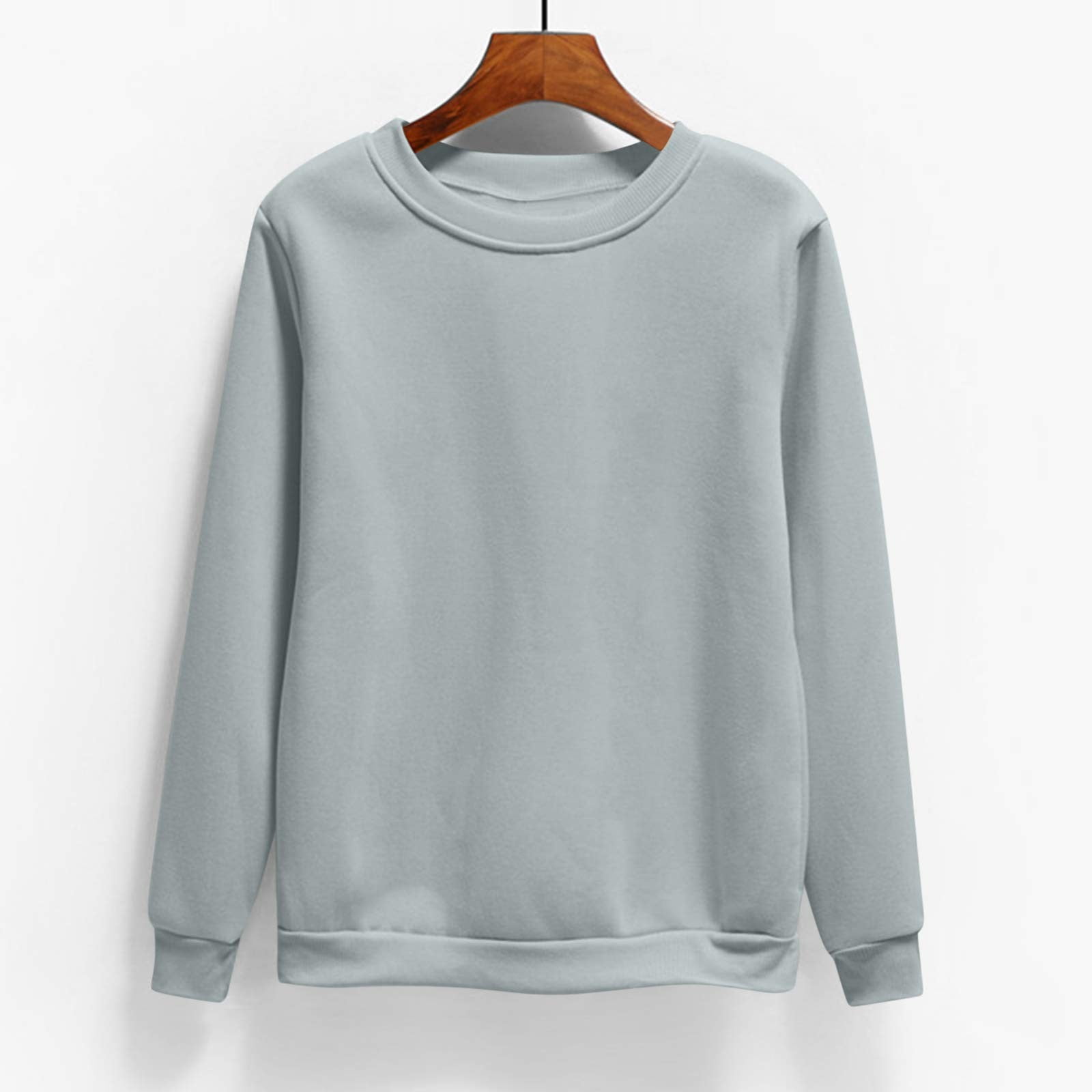 HOMBOM Gray Sweatshirts For Women Crew Neck Lightweight Plain Long ...
