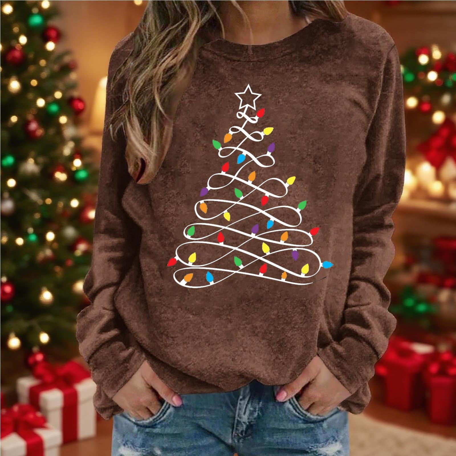 HOMBOM Merry Christmas Sweatshirts for Women Pullover Holiday Christmas ...