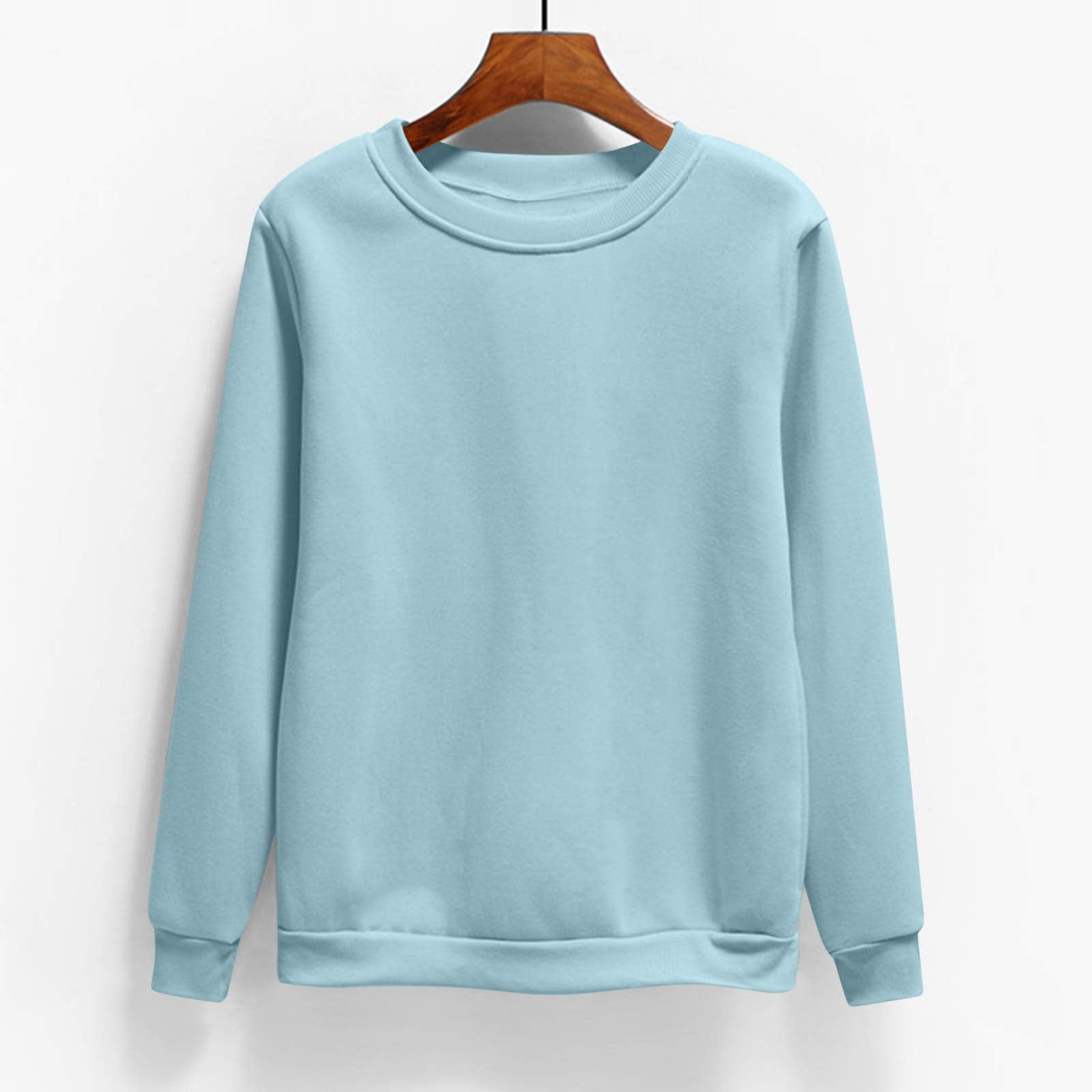 HOMBOM Plain Sweatshirts For Women Blue Crew Neck Lightweight Pullover Soft Long Sleeve Casual ...