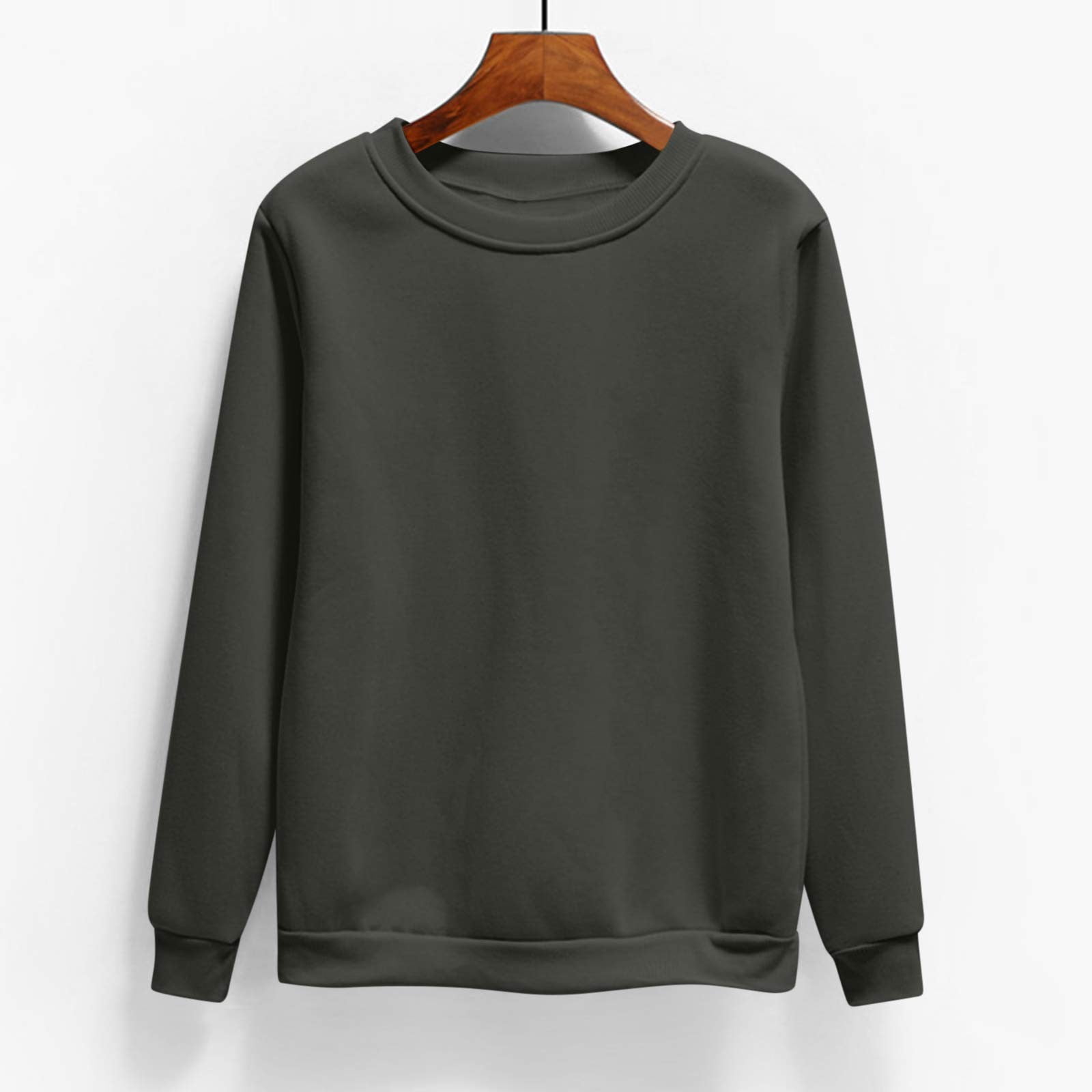 HOMBOM Plain Sweatshirts For Women Trendy Lightweight Crew Neck Black ...