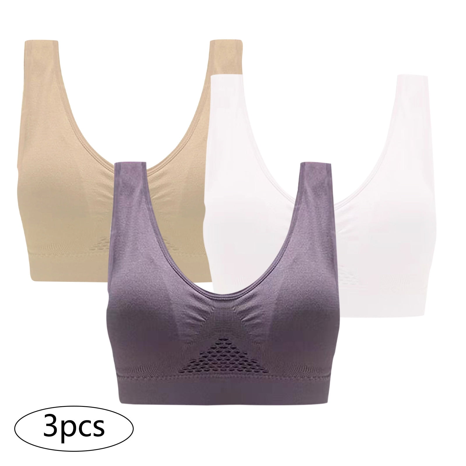 HOMBOM Plus Size Bras for Women 3PC Push-Up Seamless Wirefree Yoga Bra ...
