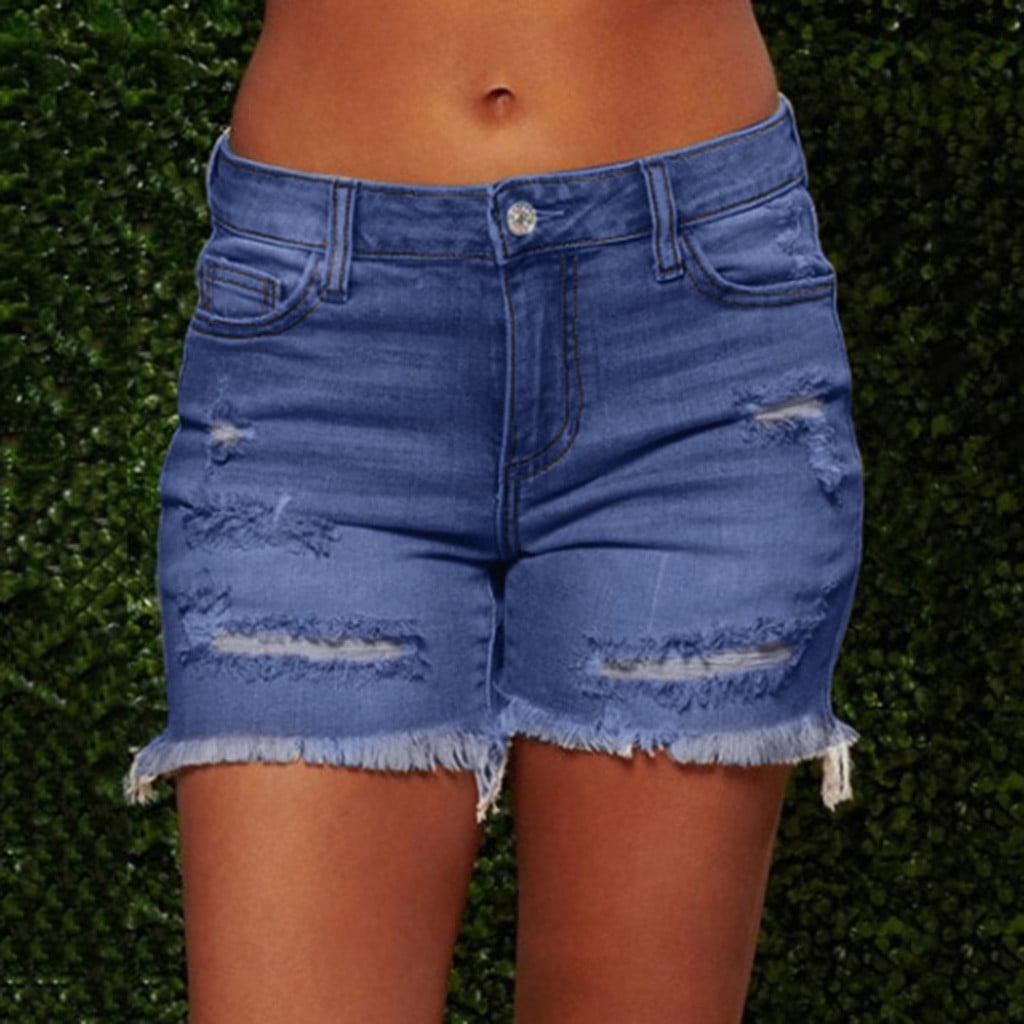 HOMBOM Running Shorts for Women Pack Dark Blue Denim Solid Color Jean ...