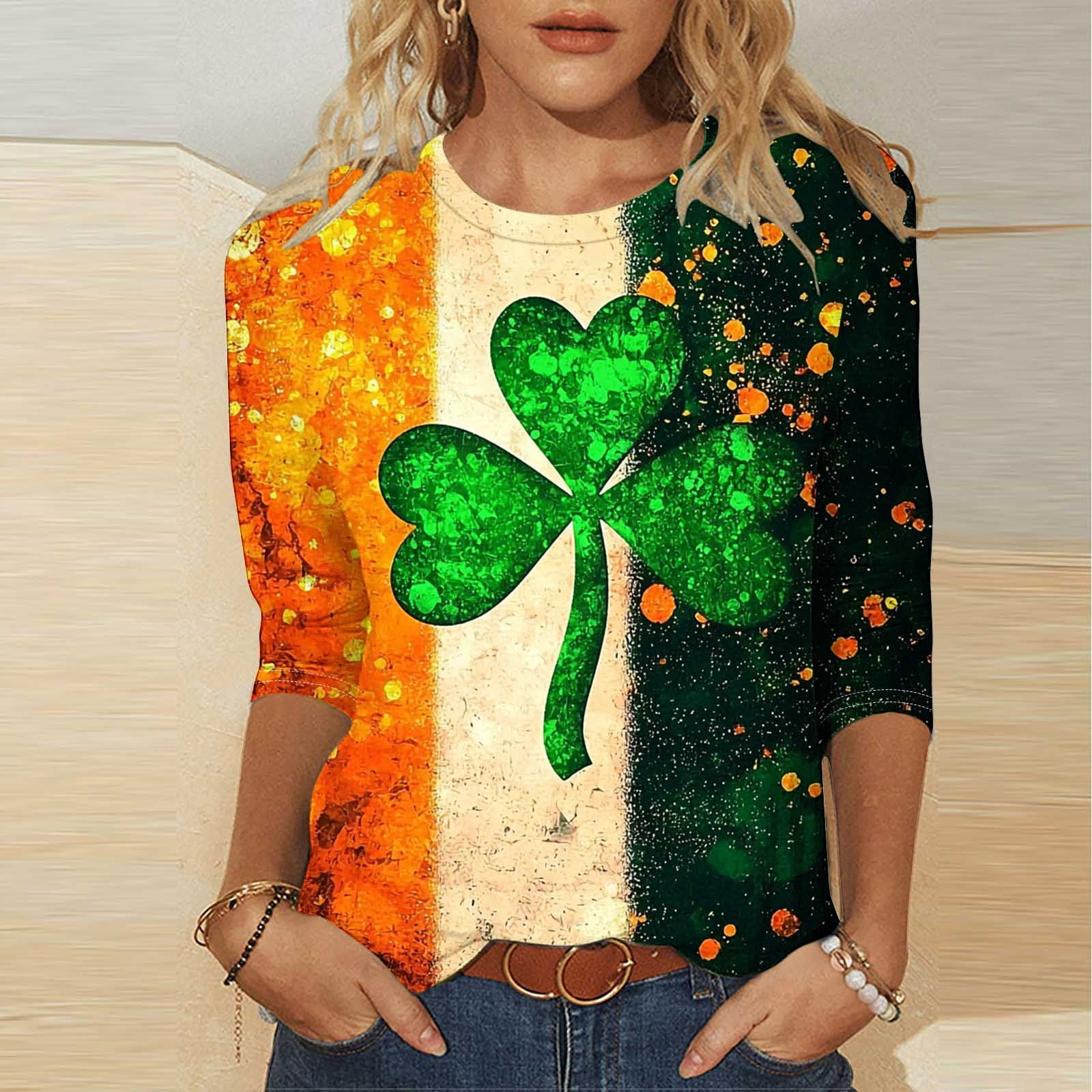 HOMBOM Shamrock Shirts for Women Irish Graphic Tees Holiday Orange ...