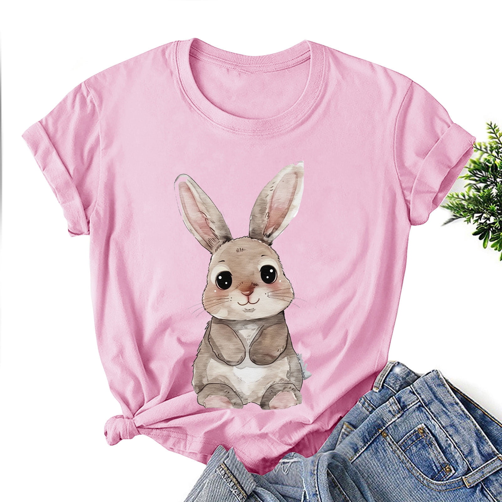 HOMBOM Short Sleeve Womens Dressy Easter Tops Pink T-shirts Crew Neck ...