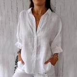HOMBOM Short Sleeve Womens Shirts Under $5 Casual White Cotton Linen V ...