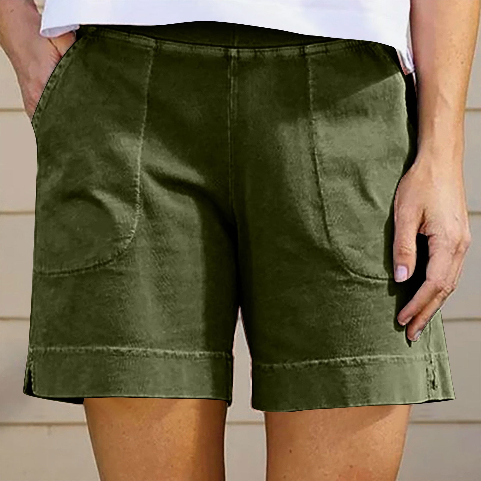 HOMBOM Shorts for Women Trendy Army Green Shorts Solid Color Cargo ...
