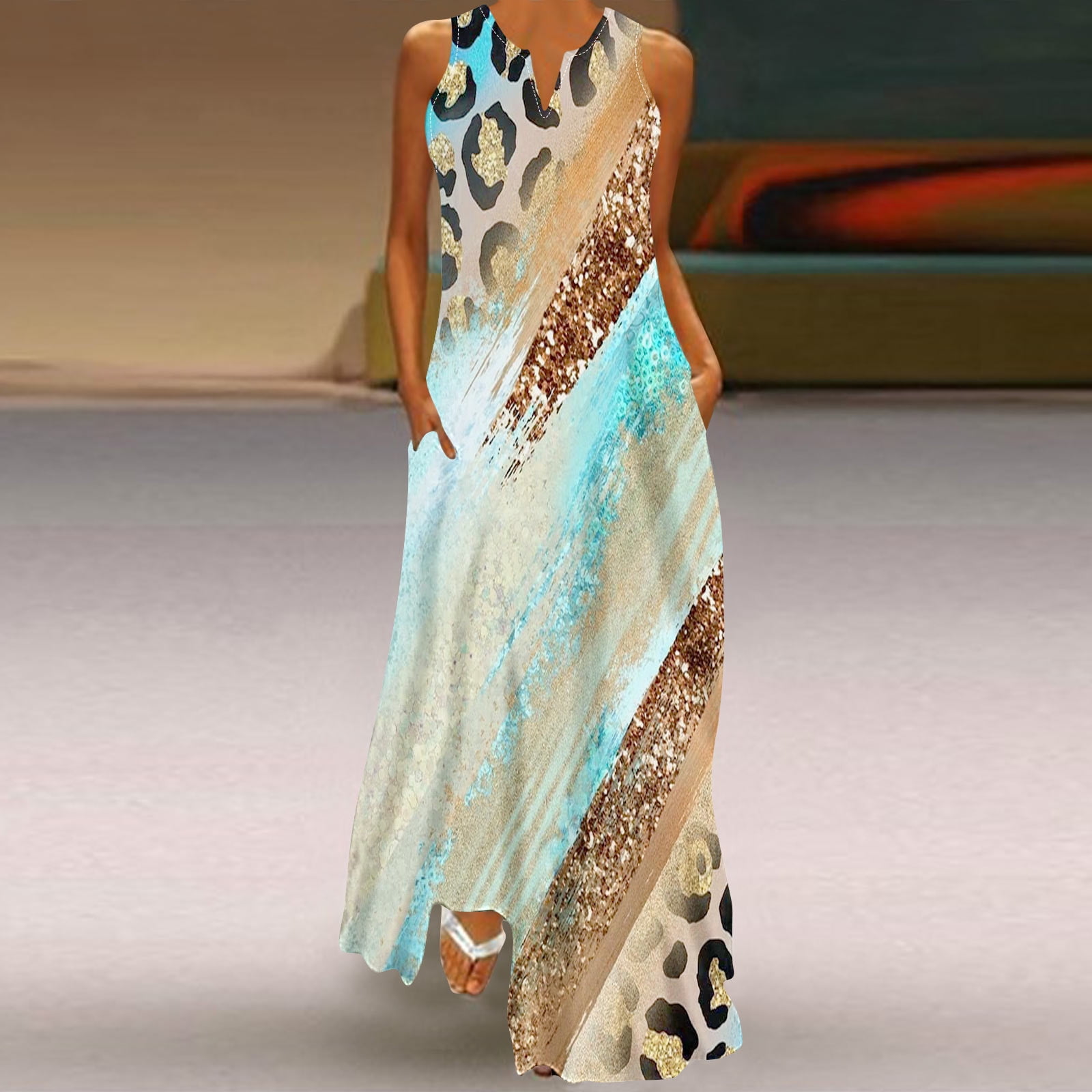 HOMBOM Sleeveless A-Line Dress for Women Multicolor Casual Dresses for ...