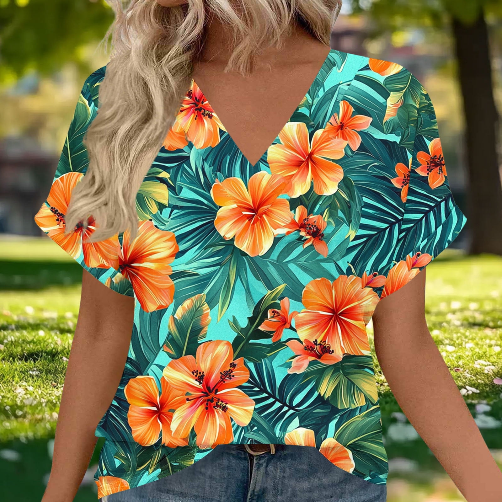 HOMBOM Spring Shirts for Women V Neck Tunic Tops Hawaiian Vacation ...