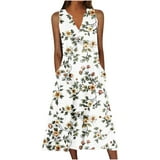 HOMBOM Summer Dresses for Women Floral Long Sundress Vacation V-Neck ...