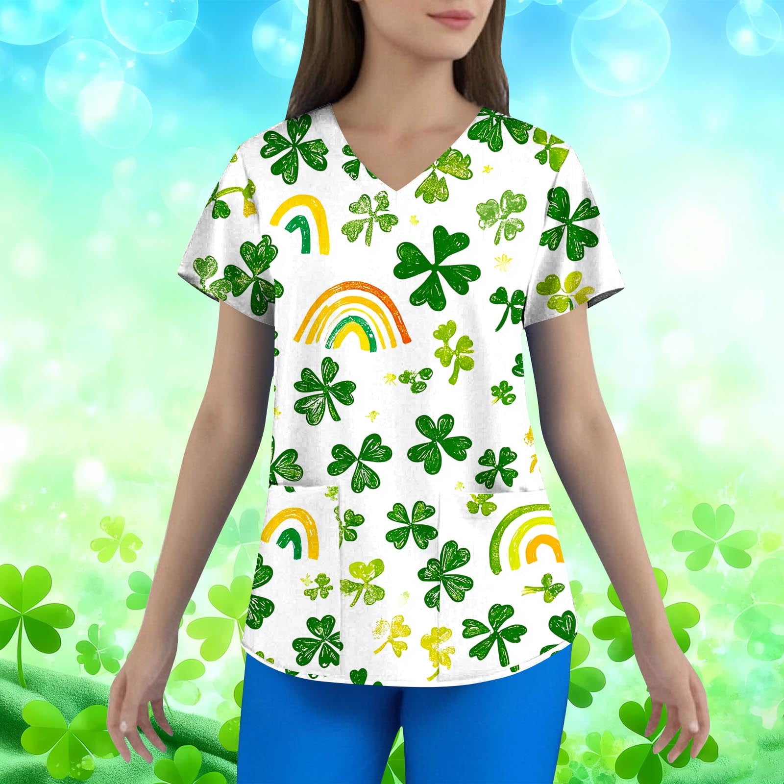 HOMBOM Summer Tops for Women Scrubs Tunic Tops with Pockets St ...