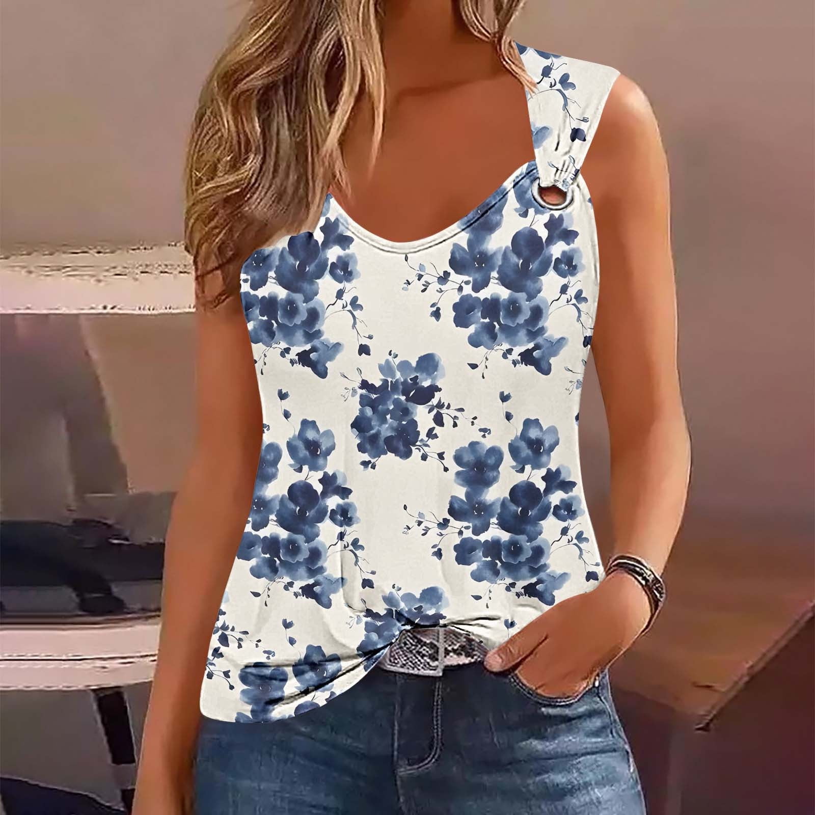 HOMBOM White Vintage Y2k Tops Tank Tops Sleeveless Floral V-neck ...