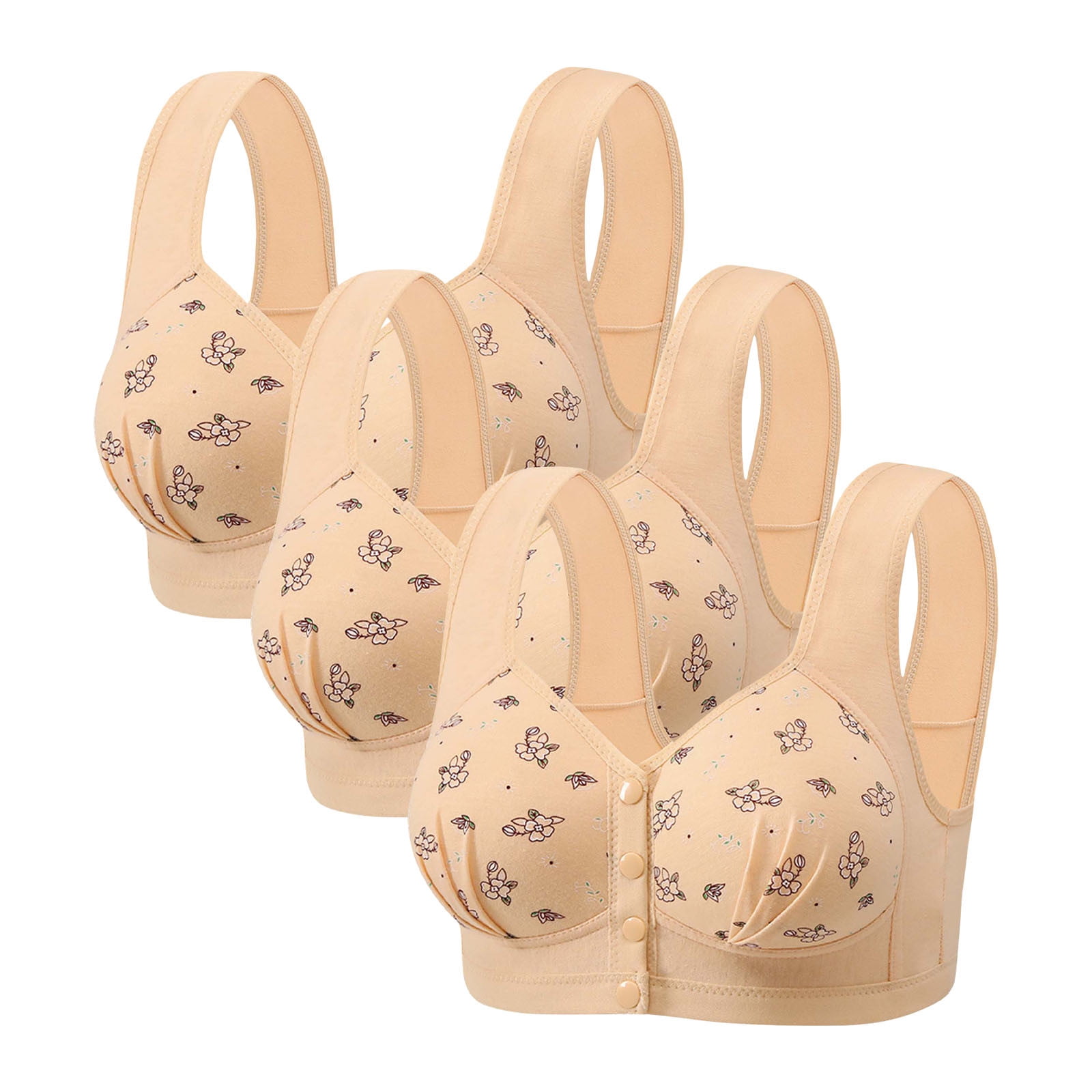 HOMBOM Women Bras Front Closure 3 Pack Wireless Daisy Brassiere Beige ...