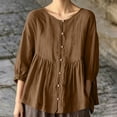 HOMBOM Womens 3/4 Sleeve Tops Brown Soft Button down Cotton Linen ...