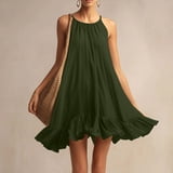 HOMBOM Womens Dresses Mini Flowy Army Green Sleeveless Solid Spring ...