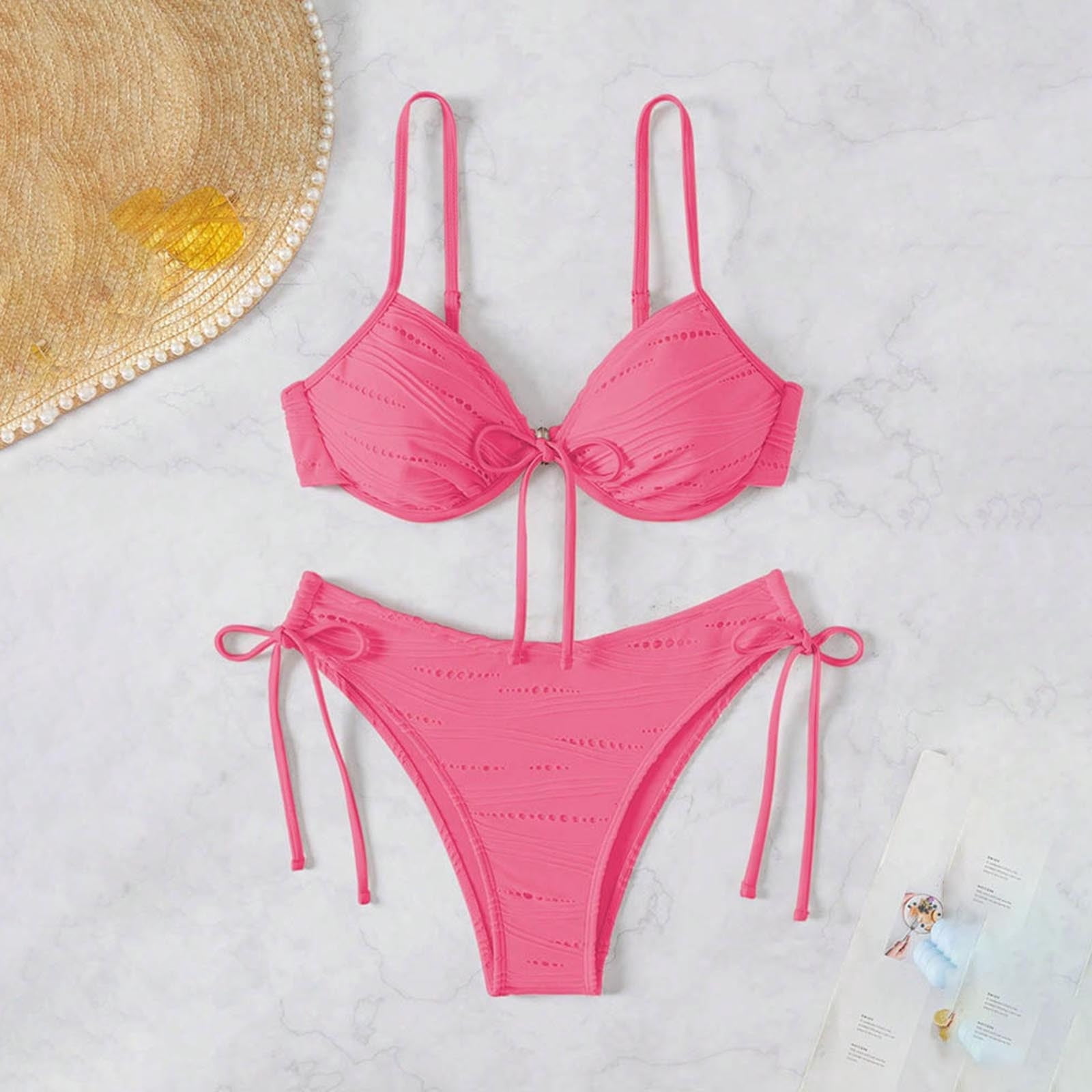 HOMBOM Womens High Cut Bikini Swim Suits Swimwear Triangle Hot Pink Two ...