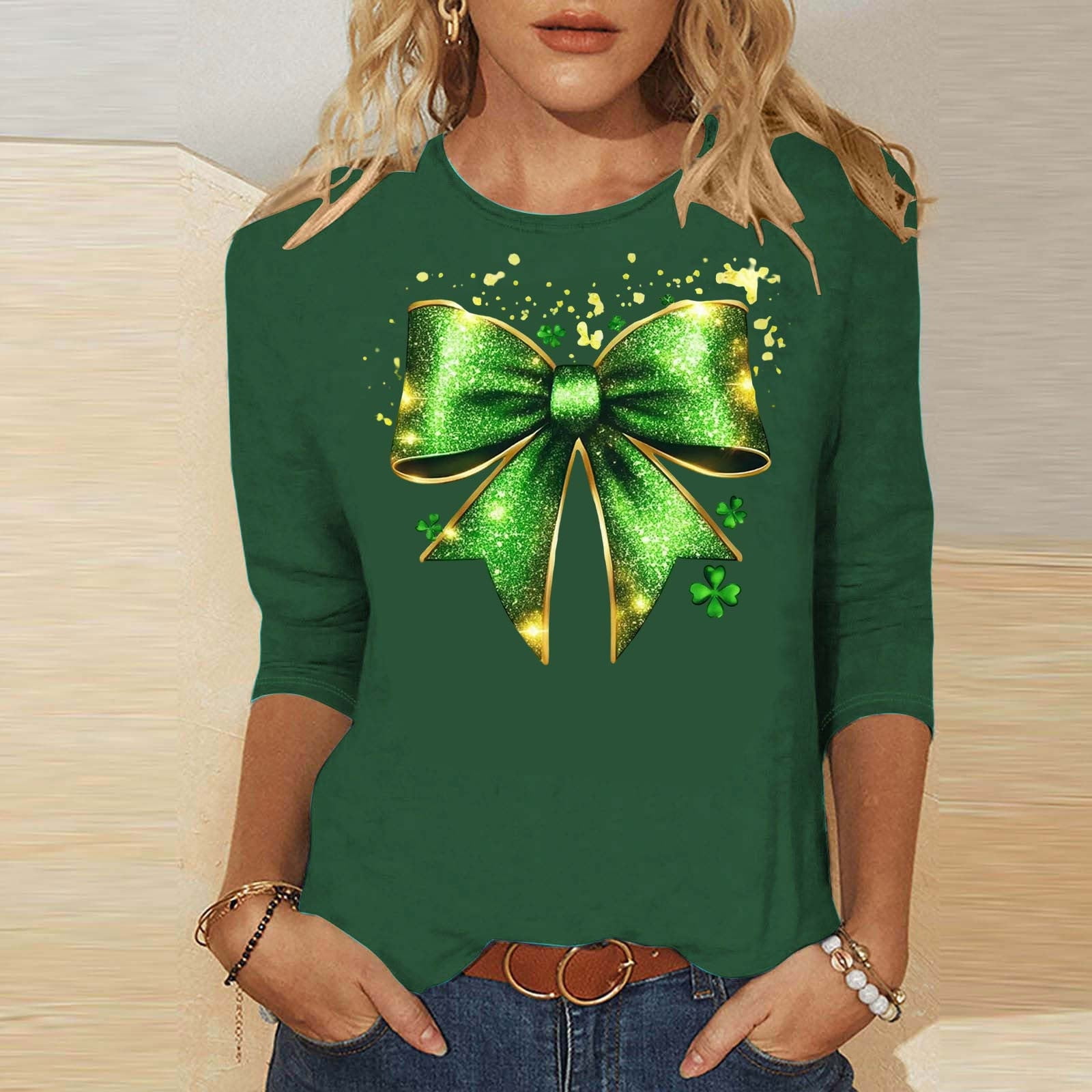 HOMBOM Womens Shamrock Shirts Holiday Irish Graphic Tees 3/4 Sleeve St ...