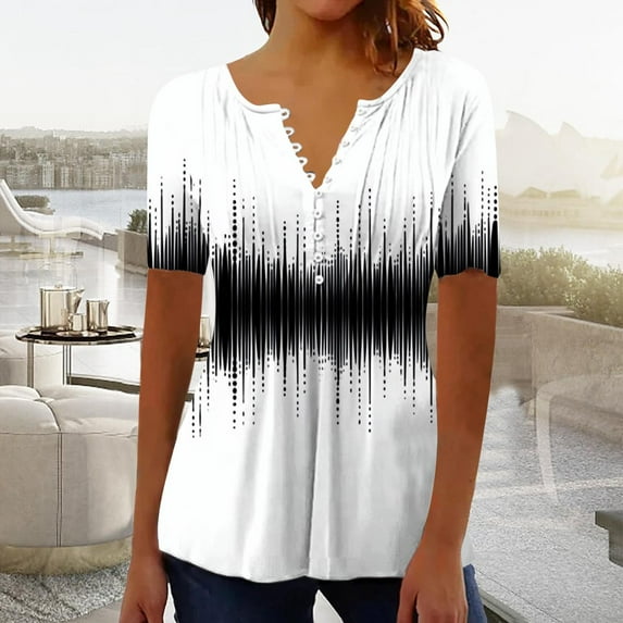 HOMBOM Womens Shirts Henley Multicolor Vacation Summer Loose Casual ...