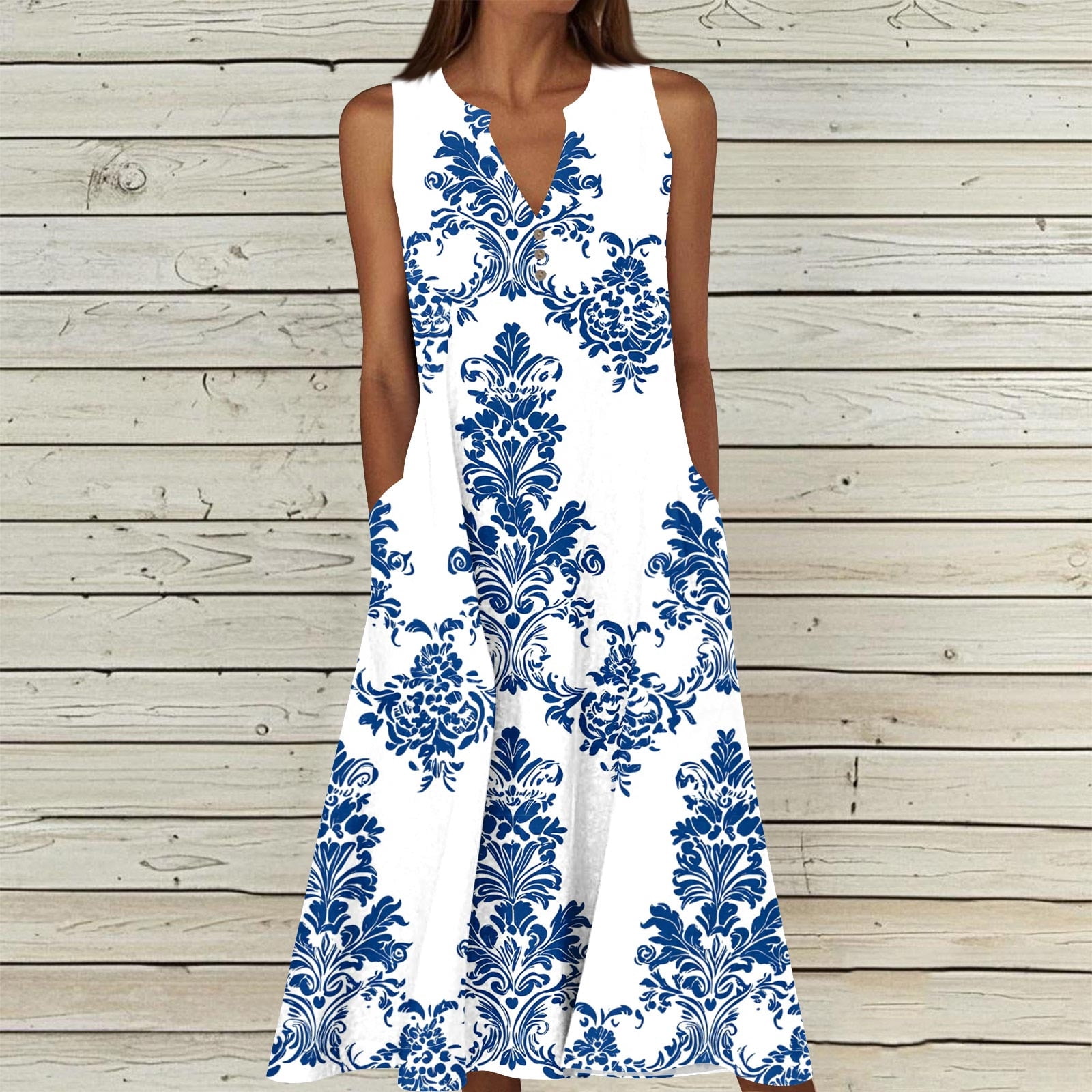 HOMBOM Womens Sundresses Long Dresses with Pockets Summer Sleeveless ...