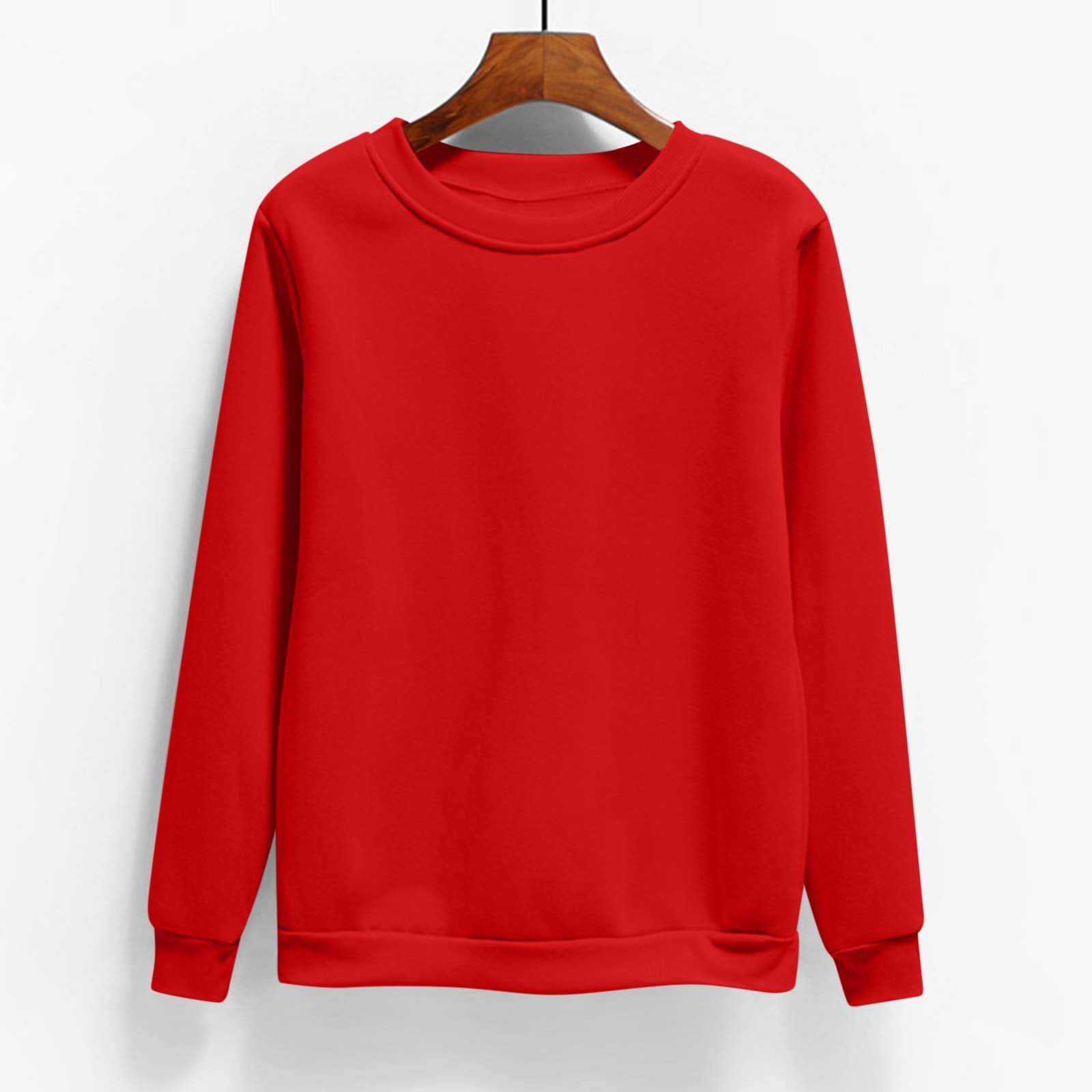 HOMBOM Womens Sweatshirts Trendy Lightweight Red Crew Neck Plain ...