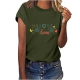 HOMBOM Womens Tops Graphic Army Green Summer Love Print Valentines Soft ...