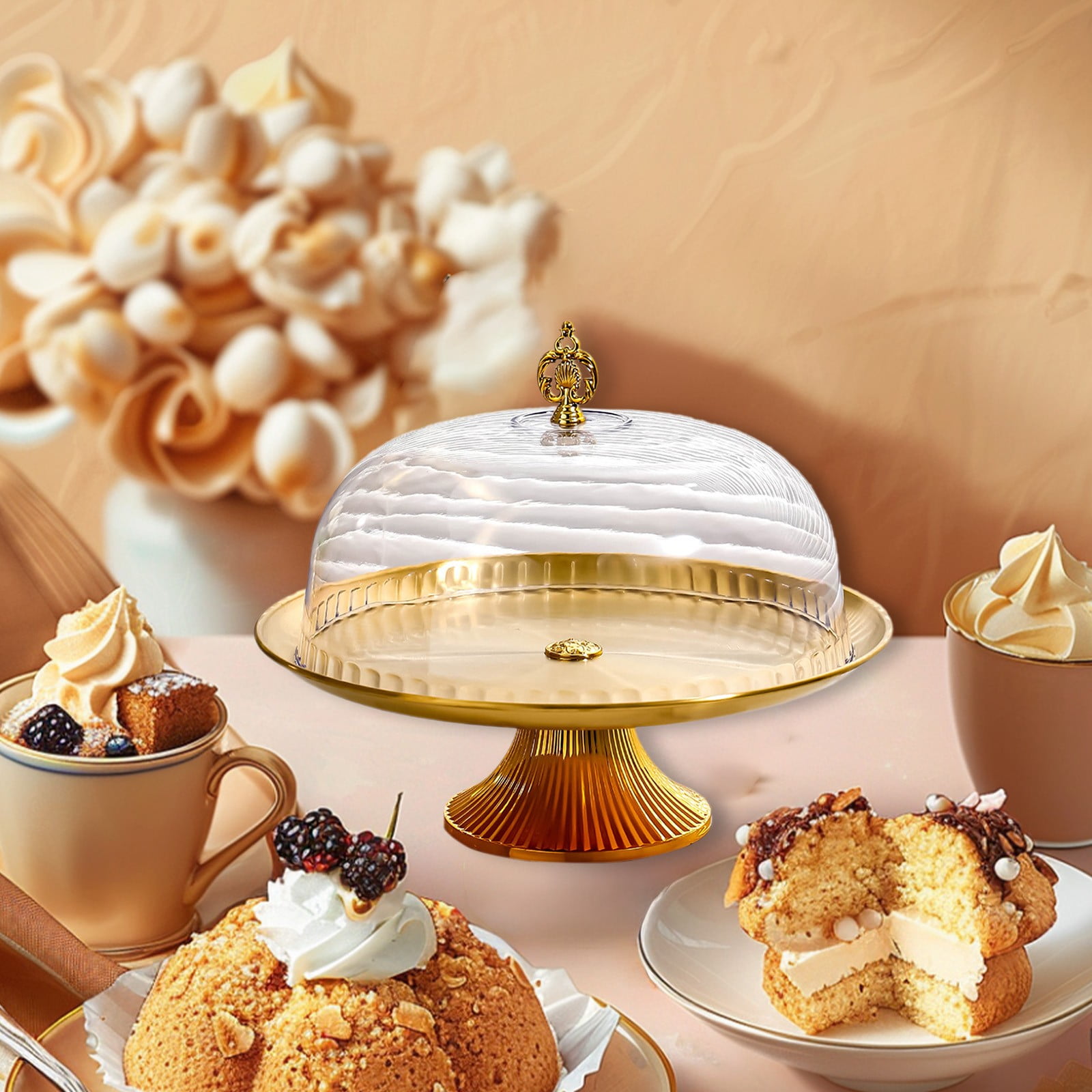 HOMBOTI Cake Stand with Lid Dessert Cupcake Stand Round Cup Cake Holder ...