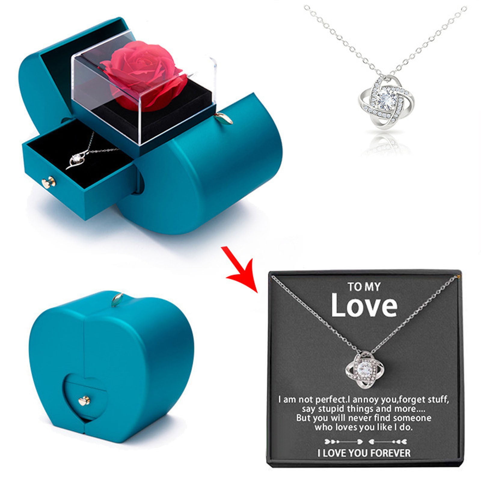 HOMBOTI Eternal Rose with Necklace Preserved Rose in A Box Forever Red ...