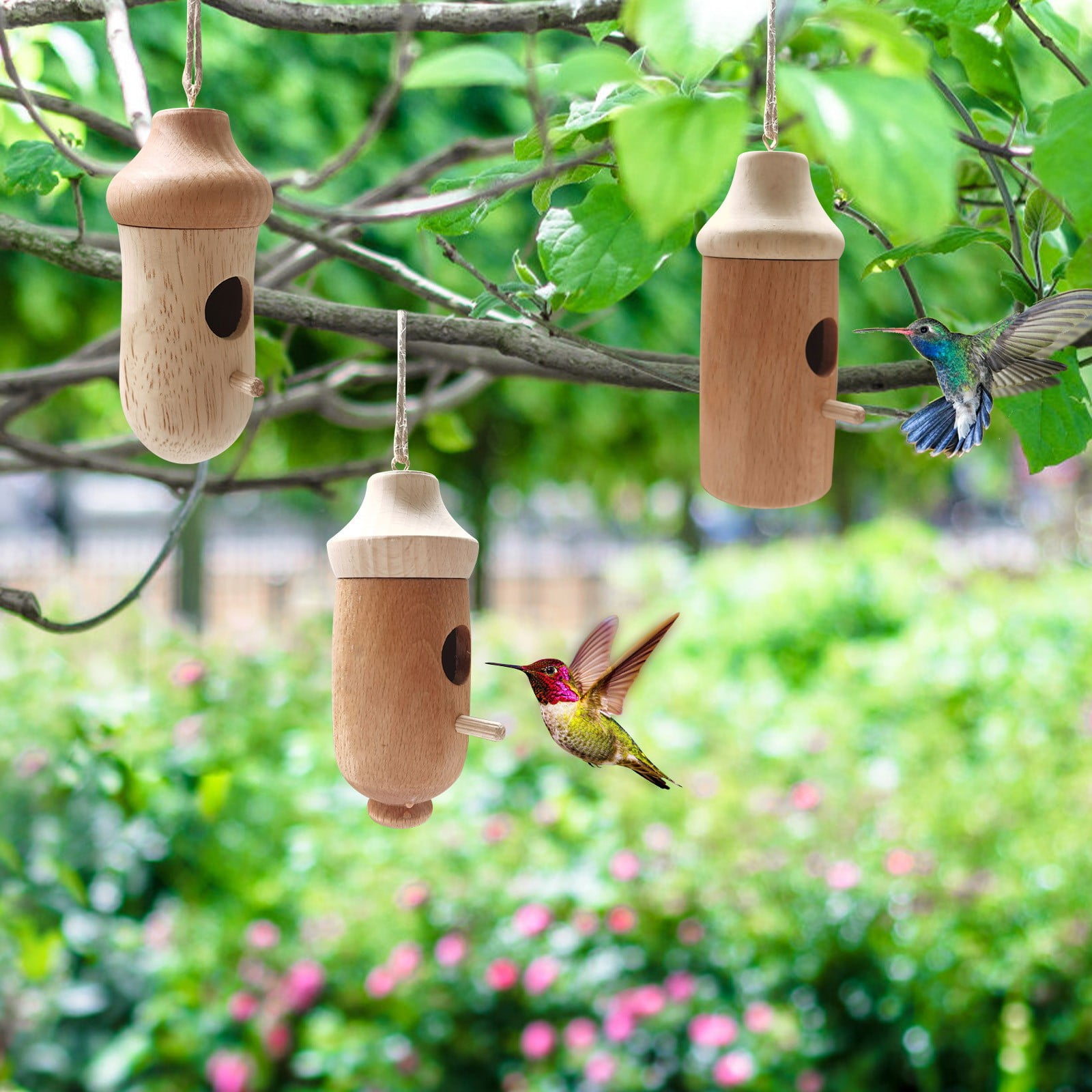 HOMBOTI Clearance Wooden Hummingbird House Wooden Hanging Hummingbird ...