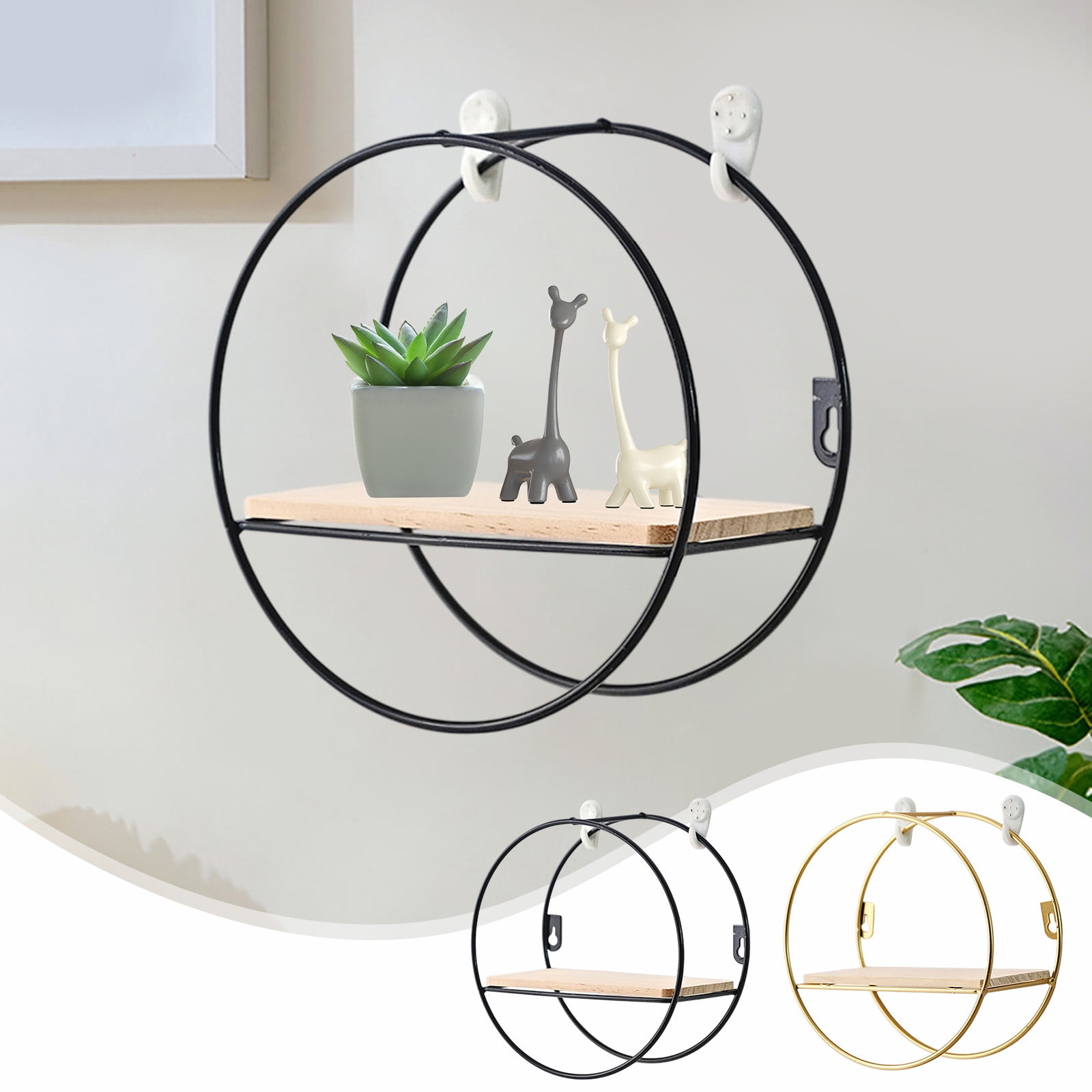 HOMBOTI Round Wall Shelf, Iron Wall-Mounted Circular Shelf, Circle ...