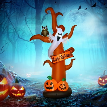 HOMCOM 4ft Outdoor LED Lighted Halloween Ghost & Pumpkin Yard ...