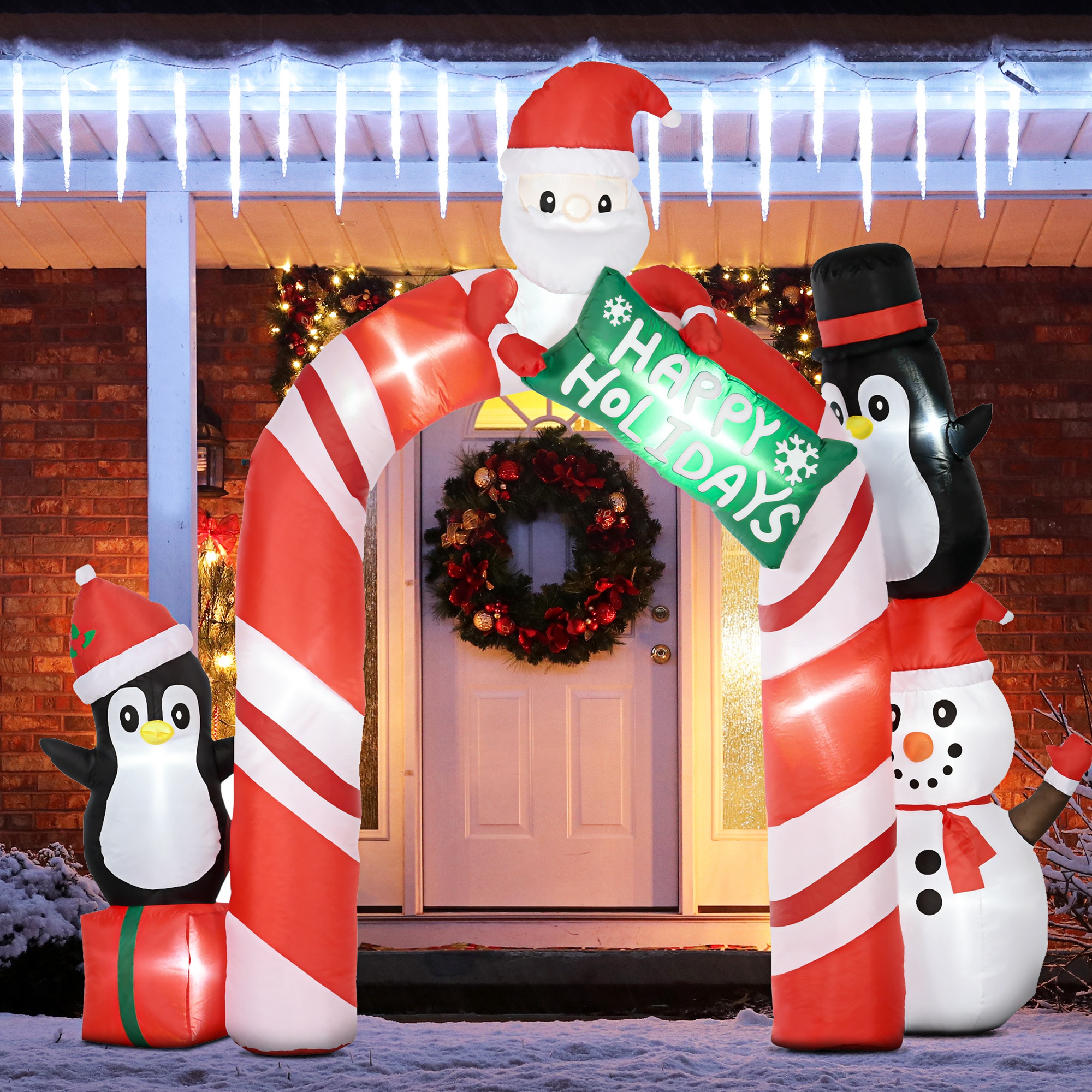 HOMCOM 7FT Christmas Inflatables Santa Claus and Reindeer, Fire Truck ...