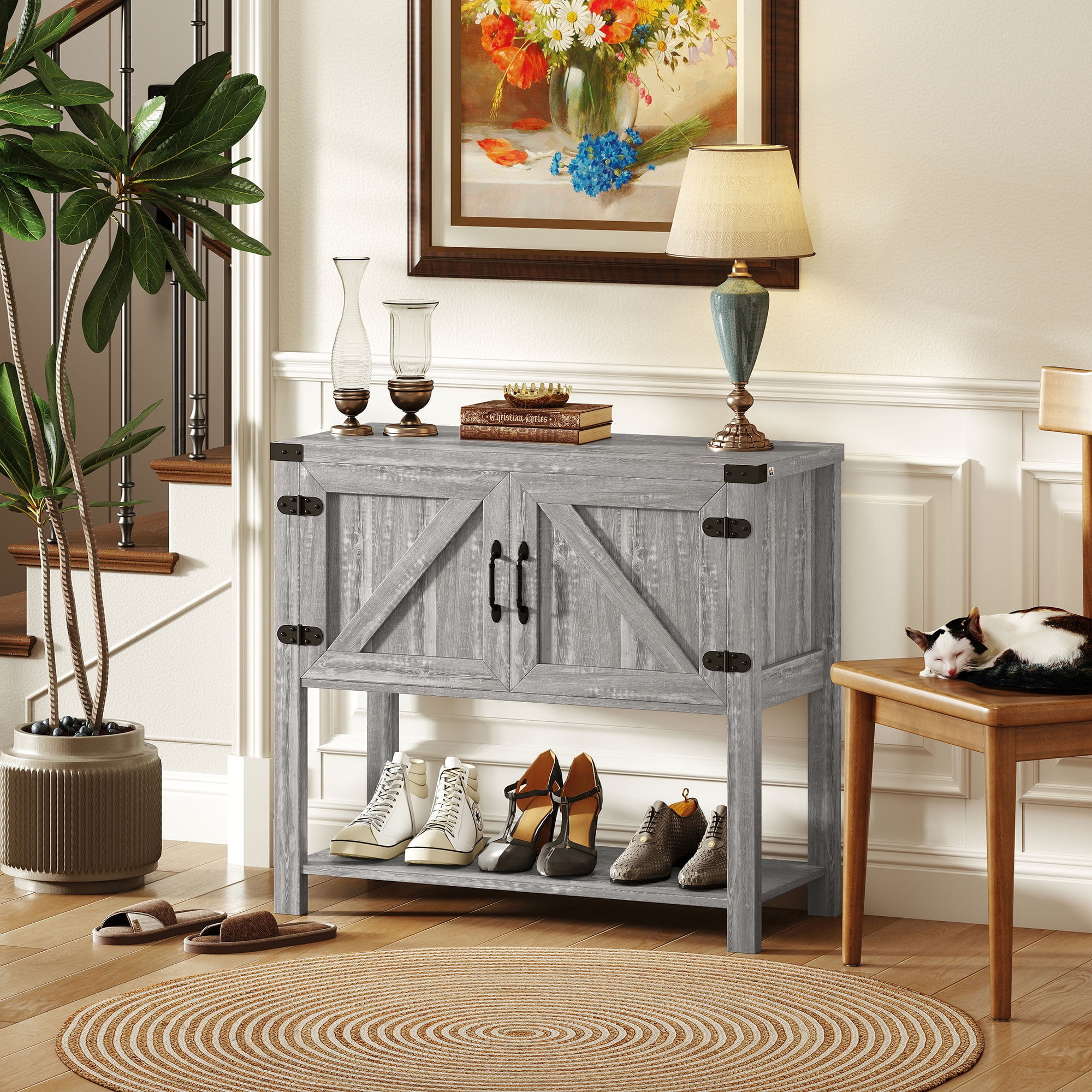 HOMCOM 2-Door Free Standing Sideboard Console Table with Bottom Shelf ...