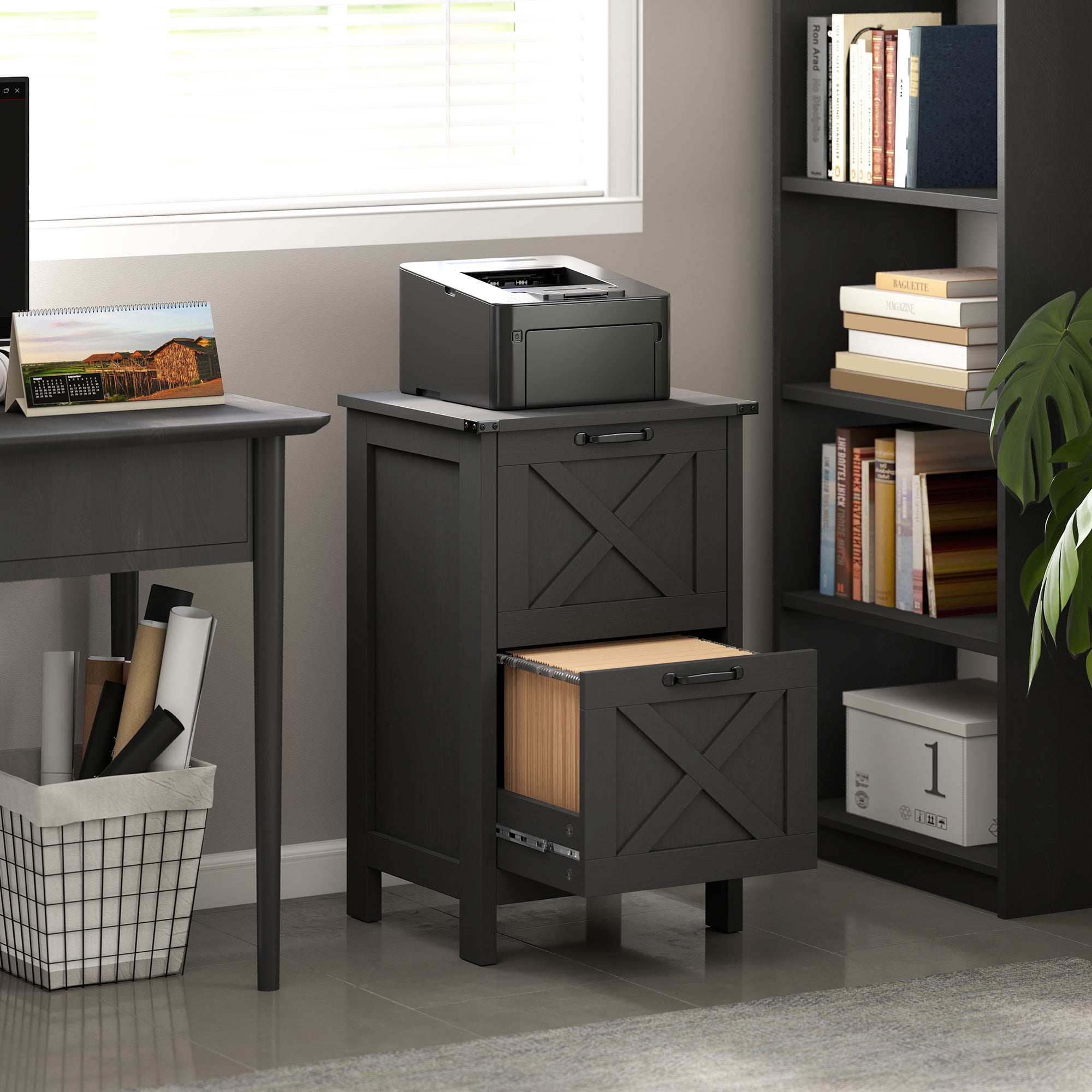 HOMCOM 2 Drawer Vertical File Cabinet with Silent Slides, Farmhouse ...