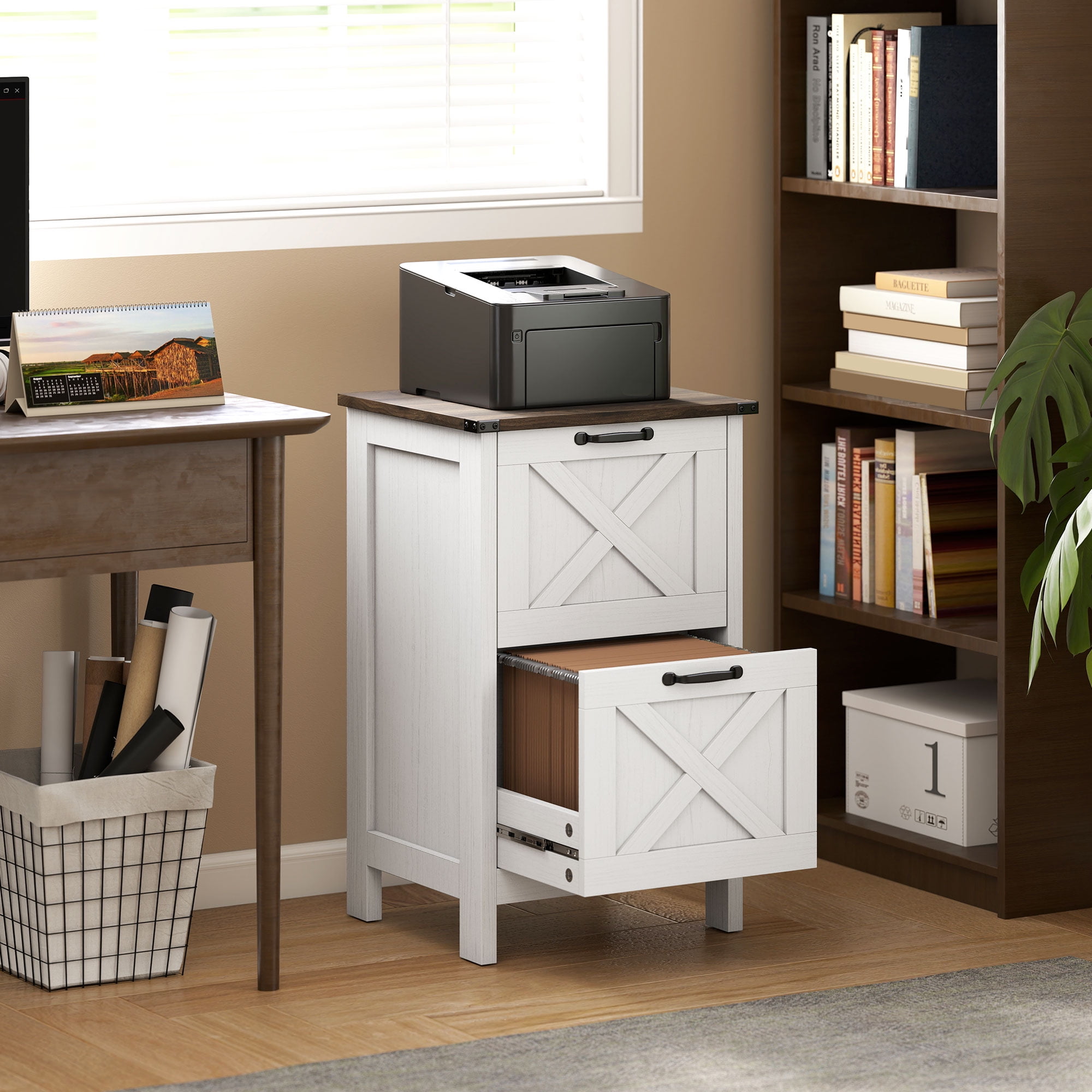 HOMCOM 2 Drawer Vertical File Cabinet with Silent Slides, Farmhouse ...