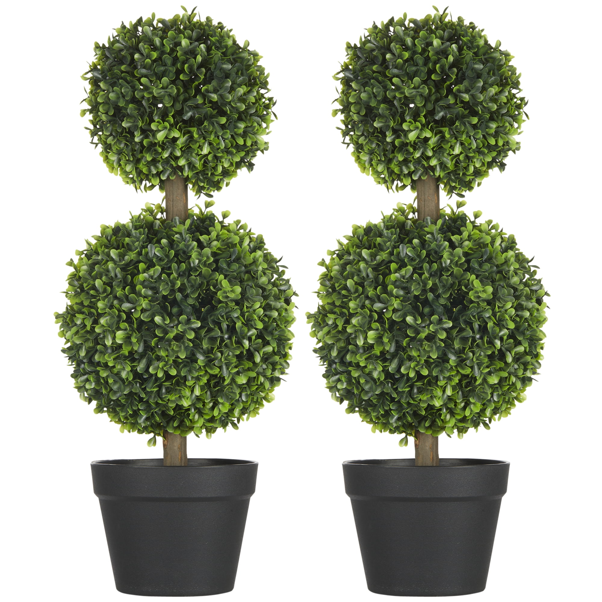 HOMCOM 2 Pack Artificial Boxwood Topiary Ball Trees for Indoor Outdoor ...